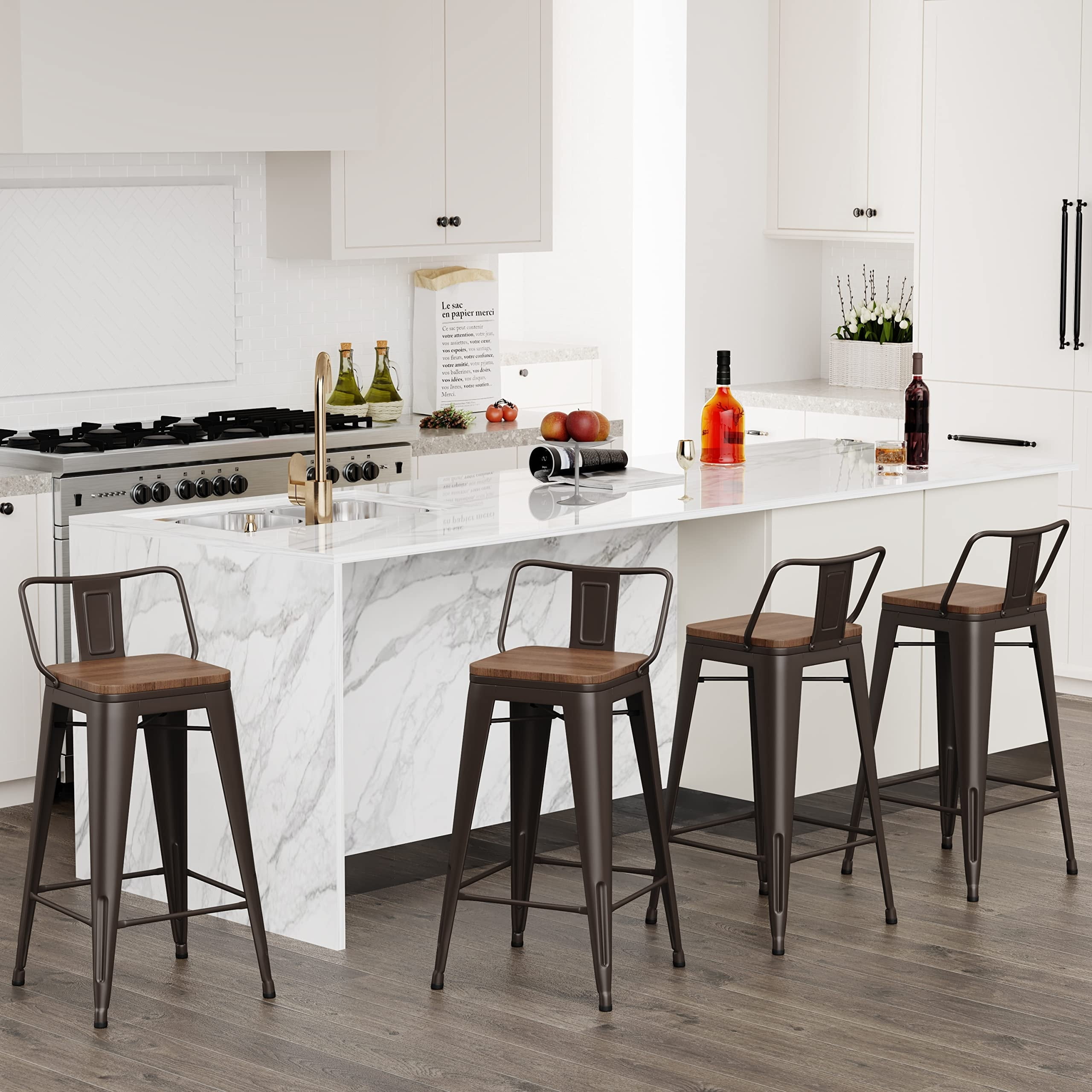 Andeworld bar stools with backs set of 4 Counter Bar Stools with Wood ...