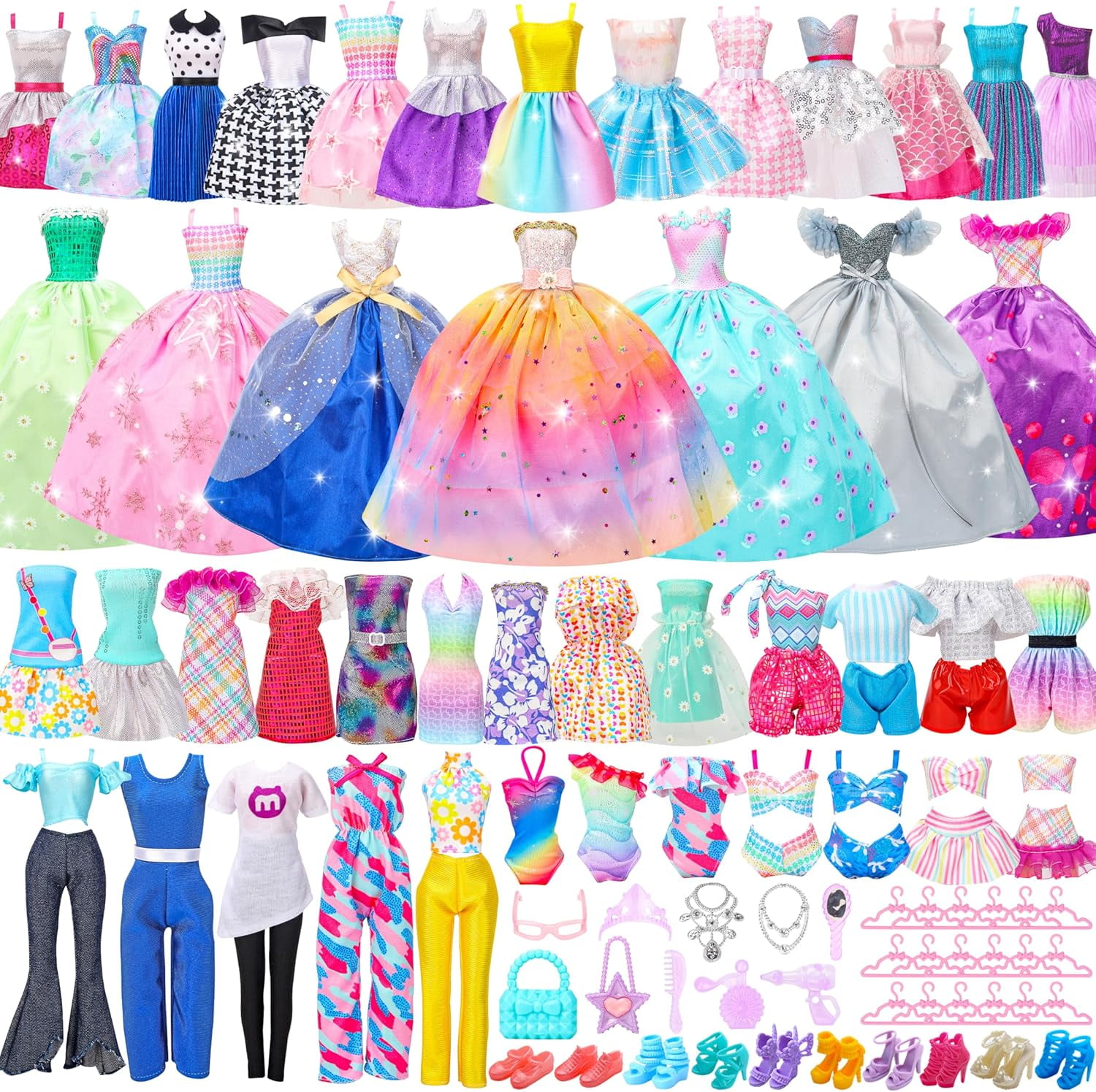 barb Doll Clothes 50 Pcs 2 Wedding Gowns 6 Fashion Dresses 2 Set Casual ...