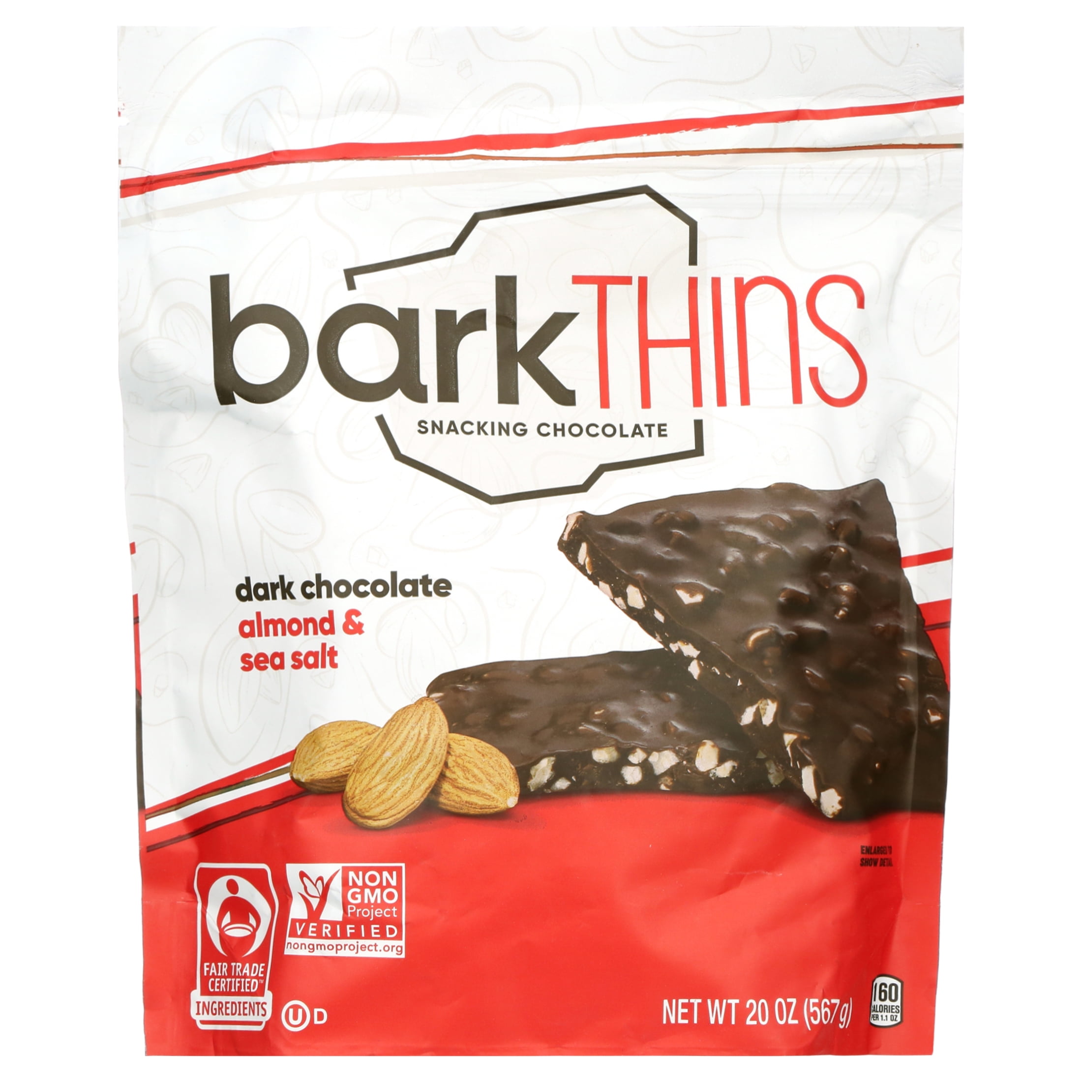 barkThins Snacking Chocolate, Dark Chocolate Almond With Sea Salt, 20 ...