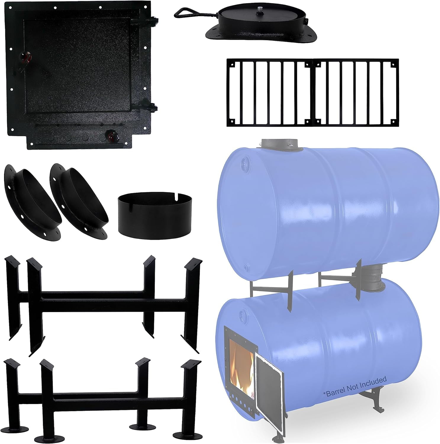 barrel stove kit with adapter kit & burn barrel grate – Perfect for 30 ...