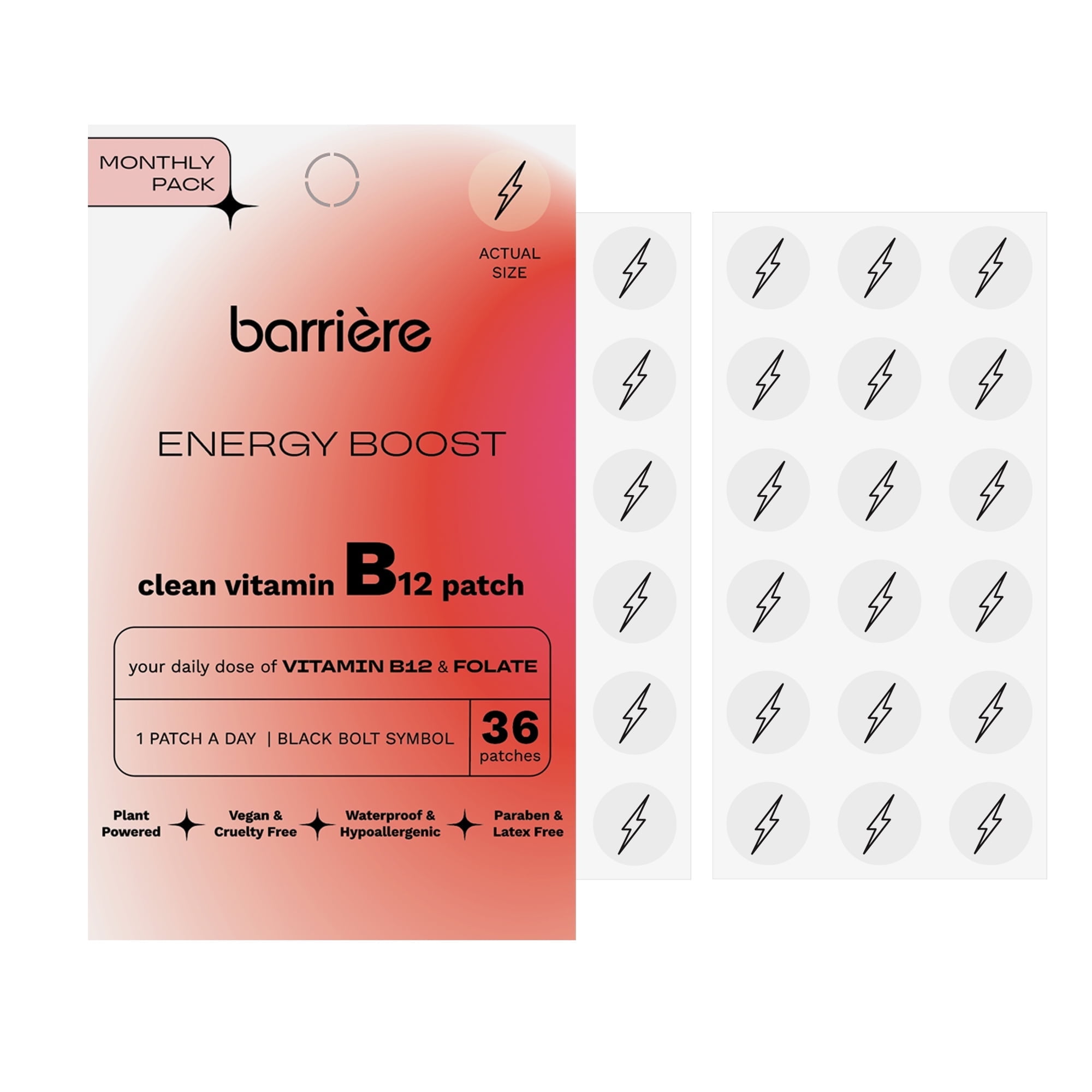 Barriere Energy Boost Vitamin B12 + Folate Patch 36 Pack with Lightning Bolt Symbol | Vitamin ...