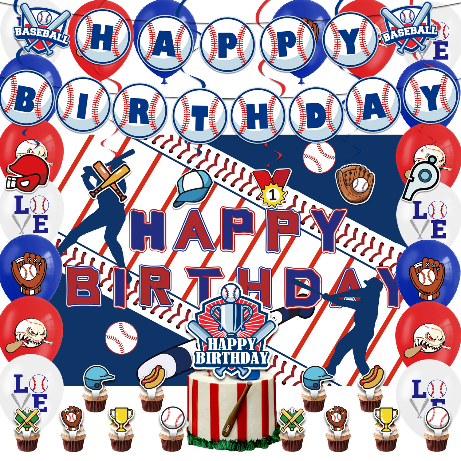 baseball Themed Birthday Party Decoration Set, 38pc set includes ...