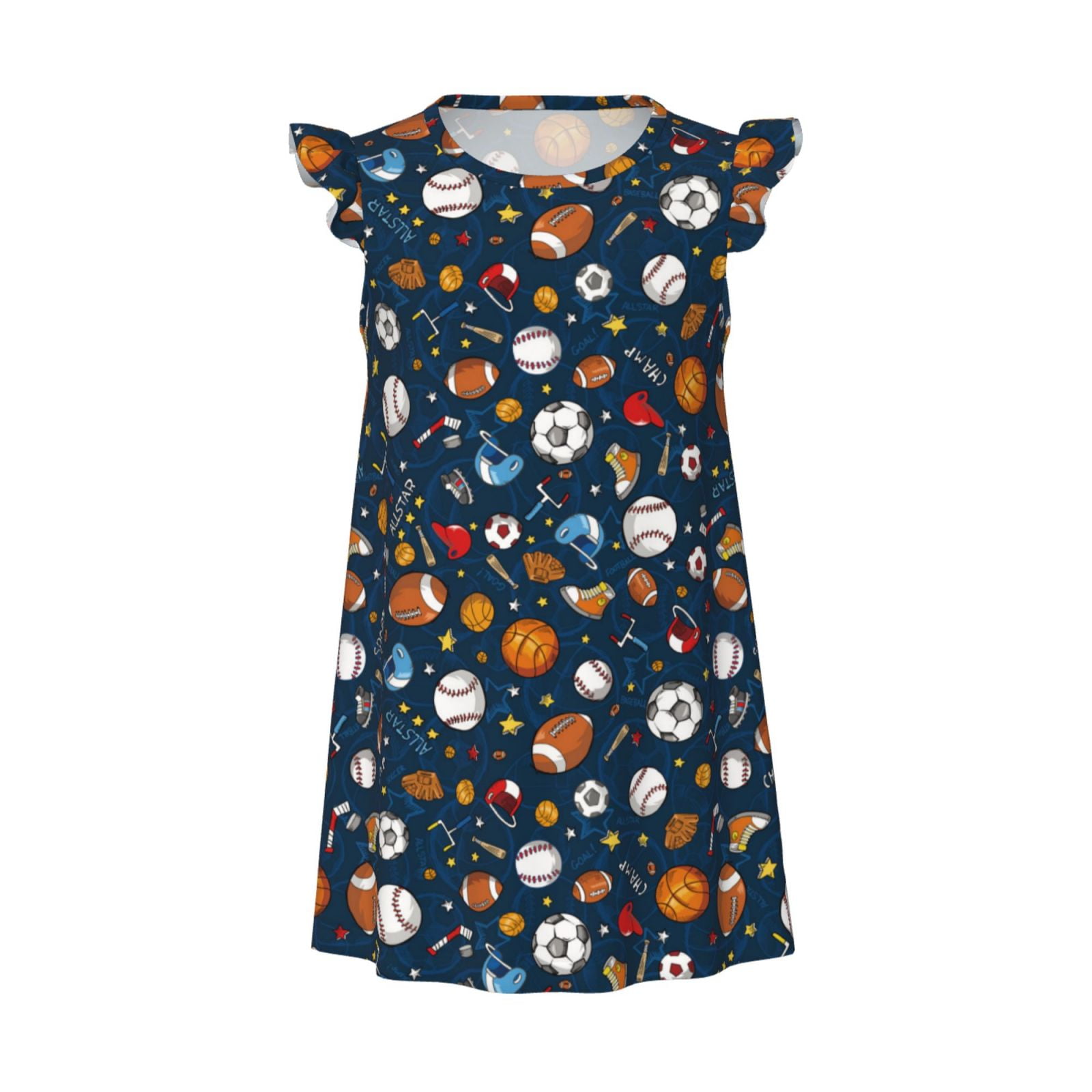 baseball football Girls Nightgown, Flutter Short Sleeves Night Dress ...