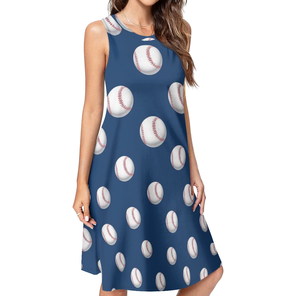 baseball softball ball Spring Summer Dresses for Women Fashion T-shirt ...