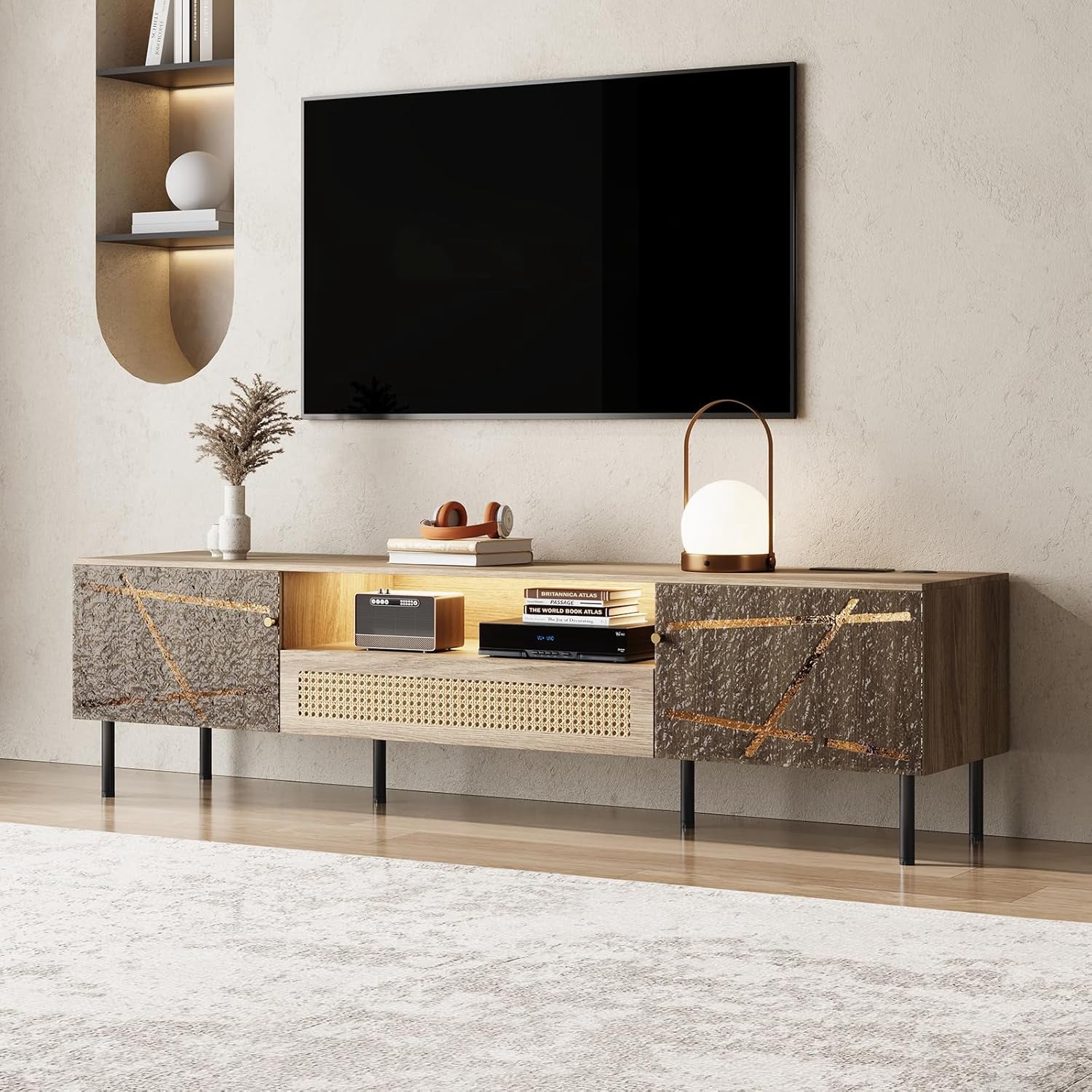basenji TV Stand for 75 Inch TV, Entertainment Center with LED Light ...