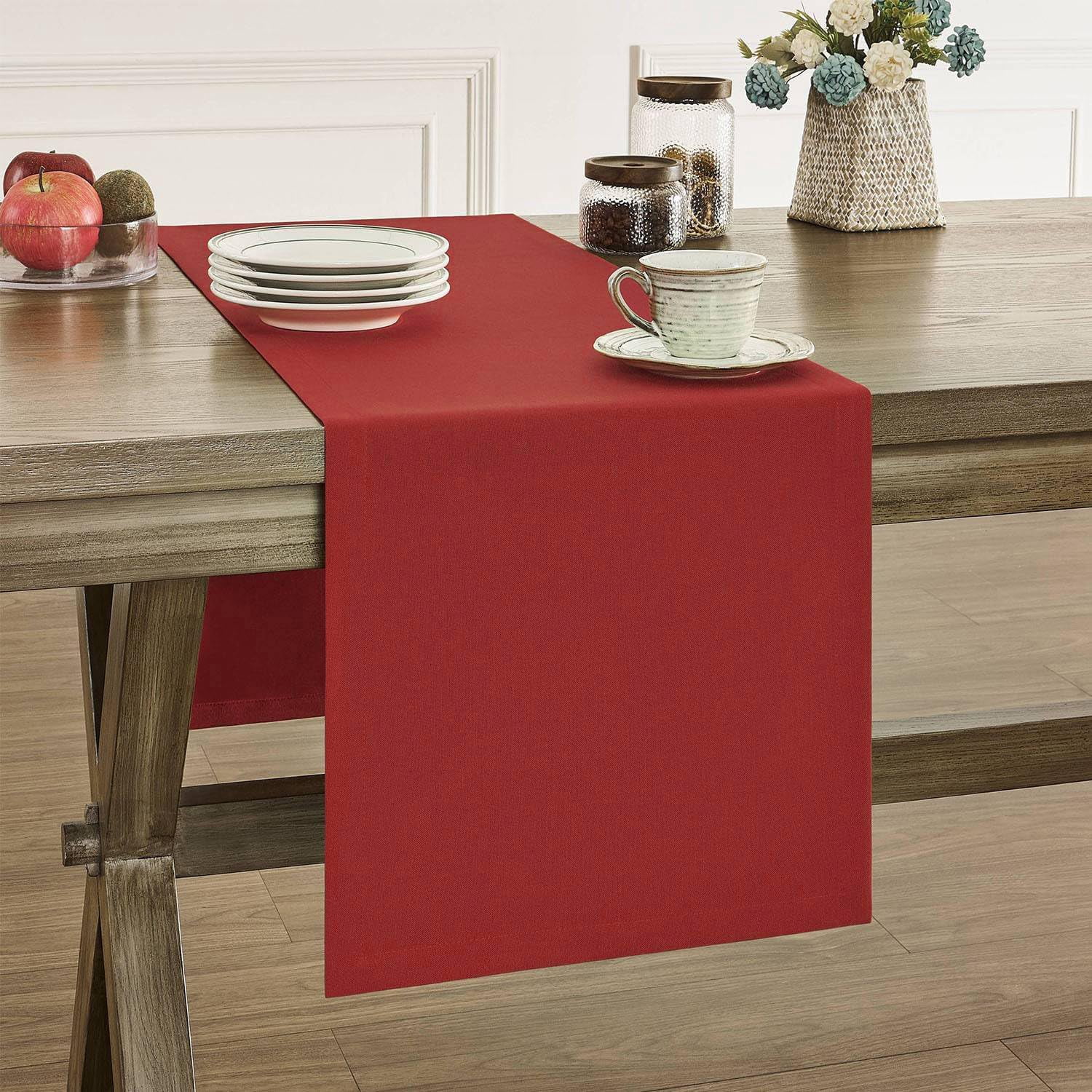 **basic linen style table runner, 14 x 48 inch red, rustic farmhouse ...
