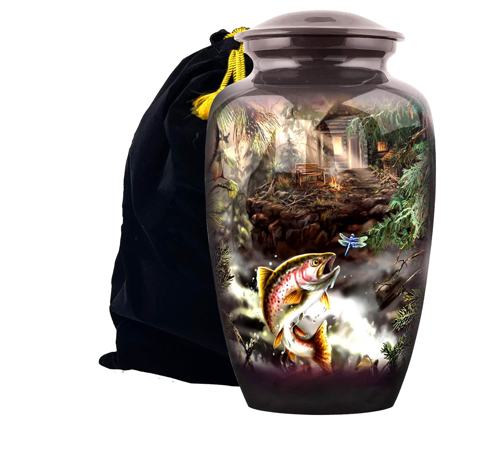 bass Fish urn- Cremation Urn, bass Fish with Velvet Bag Large Funera ...