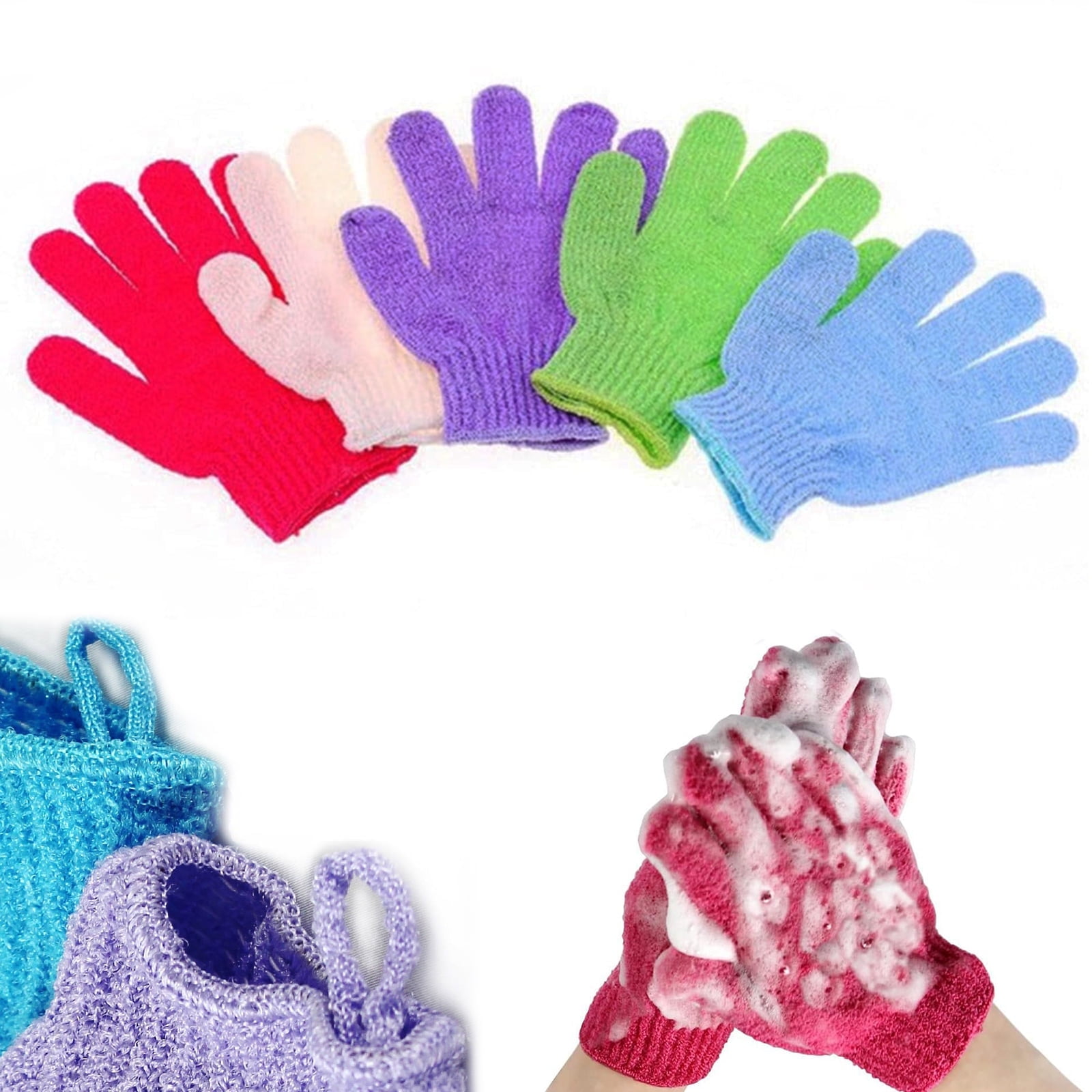 QQYIDA Exfoliating Bath Gloves, 5-Pack Shower Mittens for Body Scrub ...