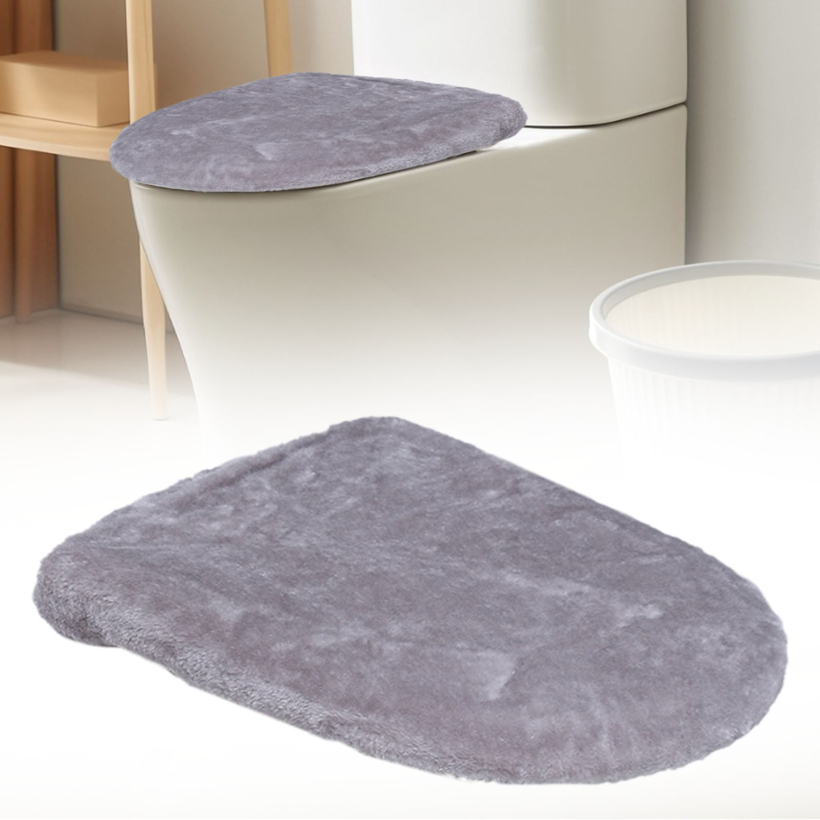 bathroom toilet mat Solid Color Toilet Lid Cover: Plush Elastic Non ...