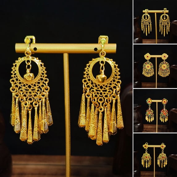 batmeuy 1 Pair Women Ear Clips Hollow Out Rhinestone Decor Bohemian ...