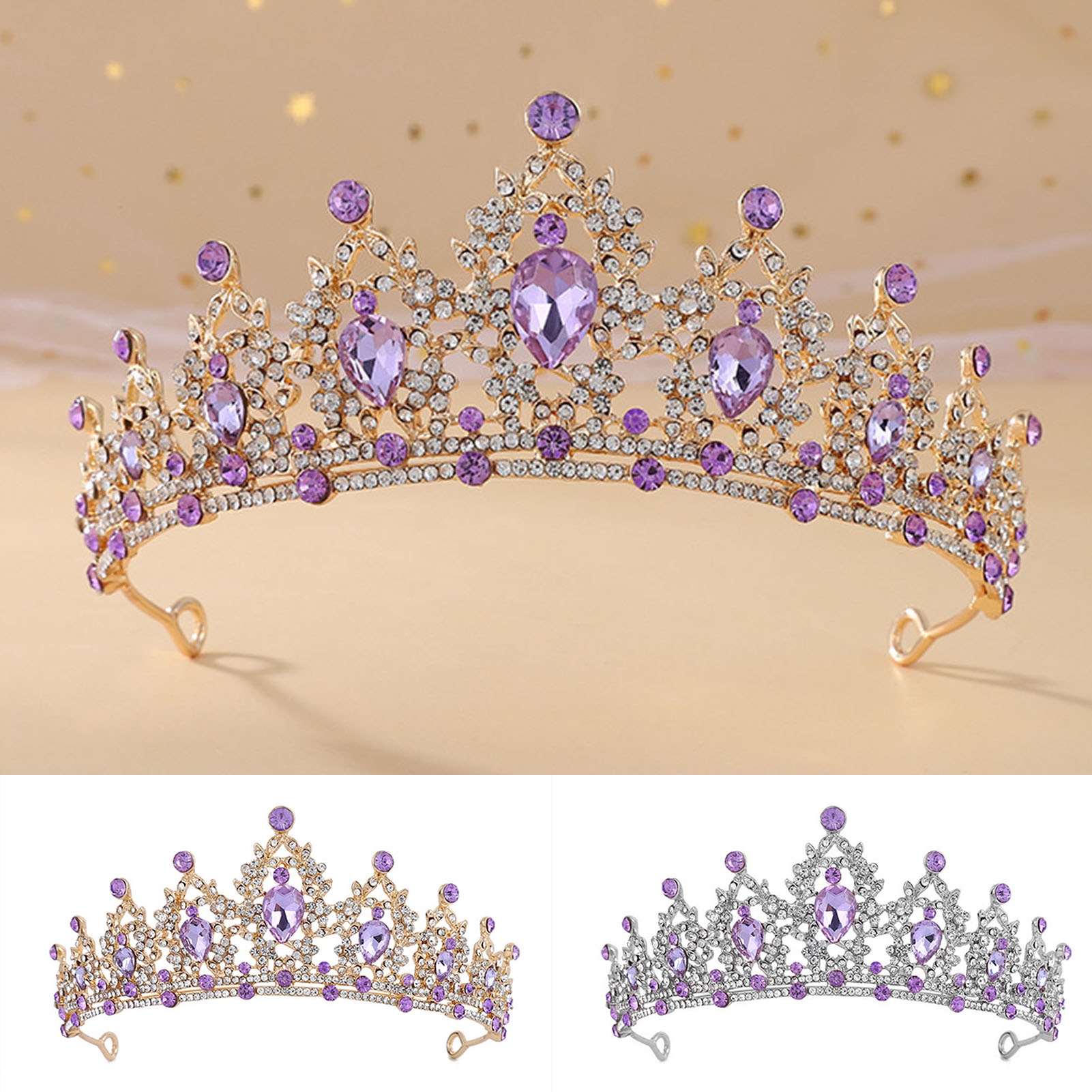 batmeuy Bridal Crown Temperament Shiny Purple Rhinestone Tiaras Crowns ...