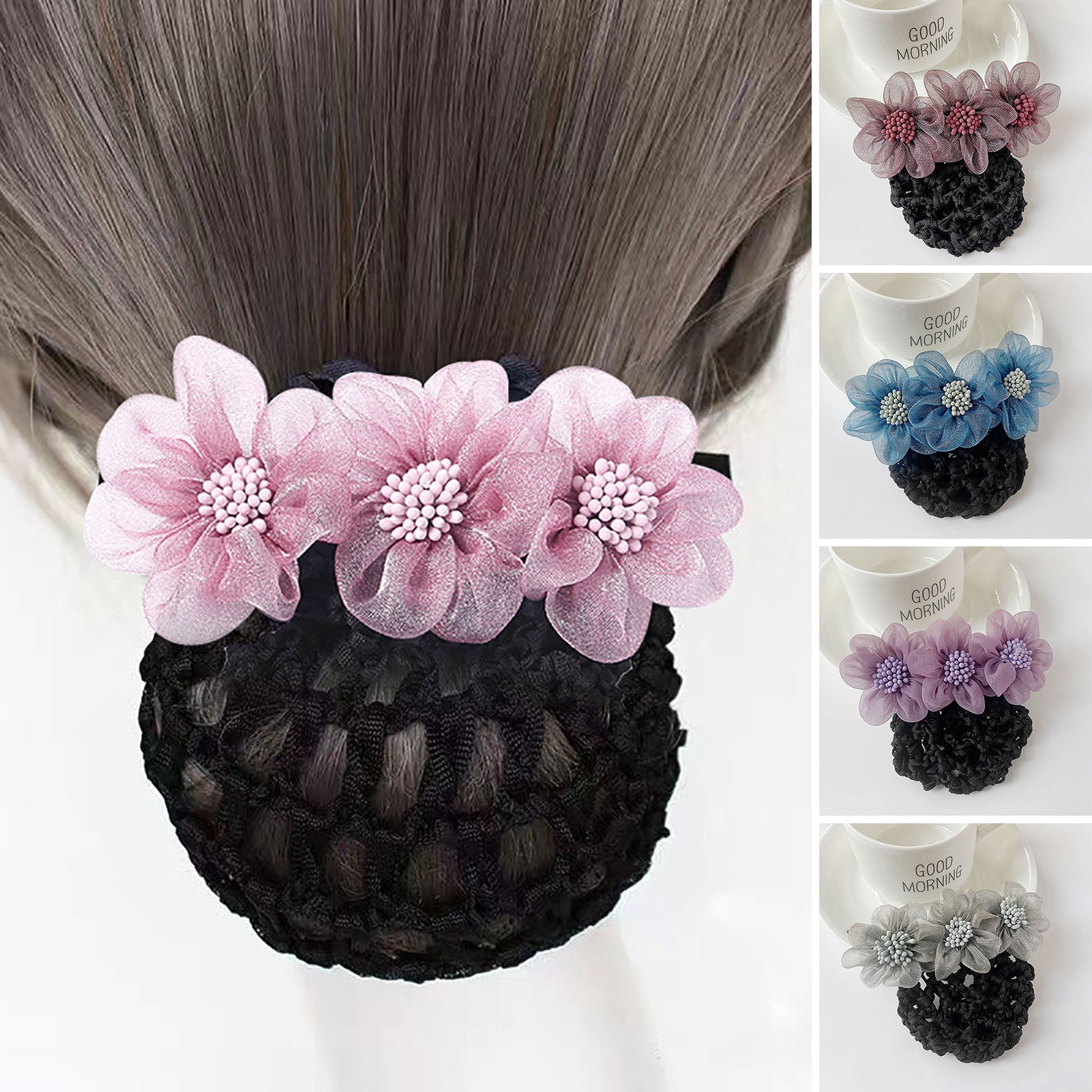 batmeuy Hair Bun Net Elegant Lace Flower Hairpin Bun Cover Professional ...