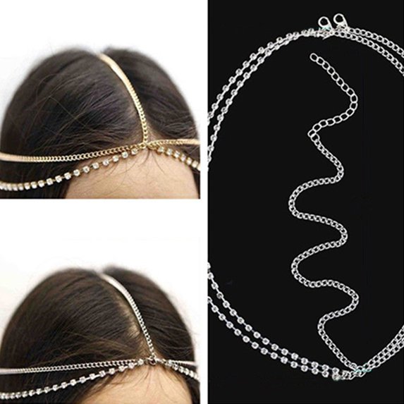batmeuy Lady Bohemian Fashion Rhinestone Layered Head Chain Headpiece ...