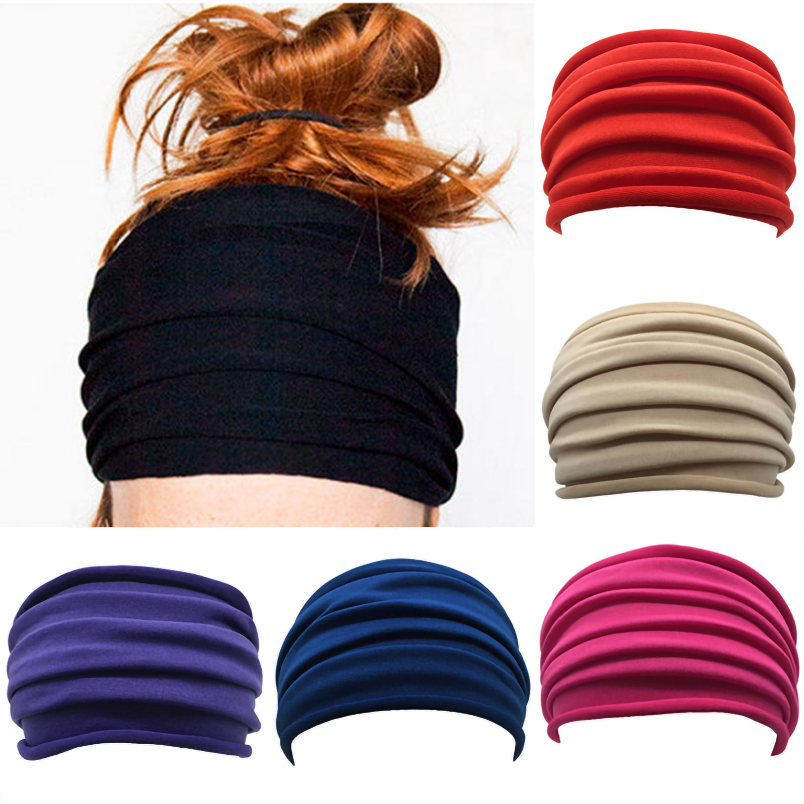 batmeuy Non-Slip Elastic Folds Wide Headband Stretchy Yoga Hair Band ...
