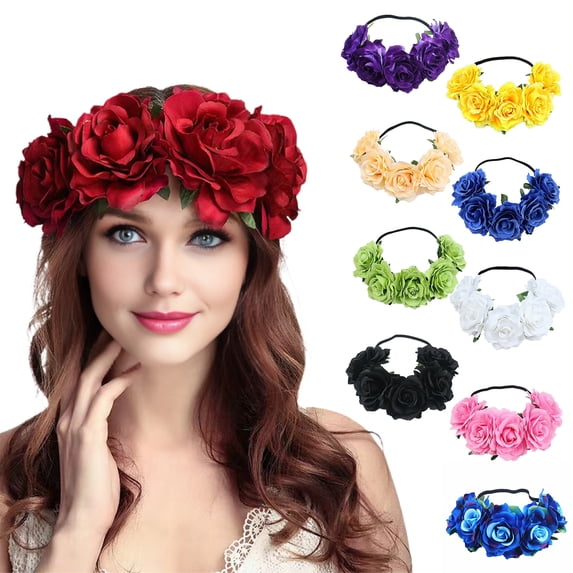 batmeuy Rose Headband Handmade Hair Hoop with 5 Artificial Roses High ...