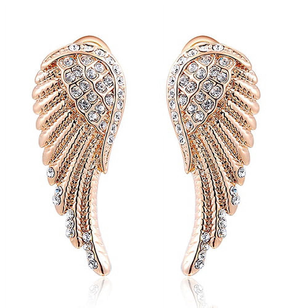 batmeuy Women's 9K Gold Plated Angel Wings Crystal Ear Studs Luxury ...