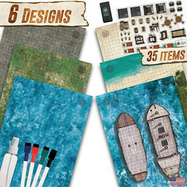 battle grid game mat - 3 pack double sided 24x36 - portable dnd rpg ...