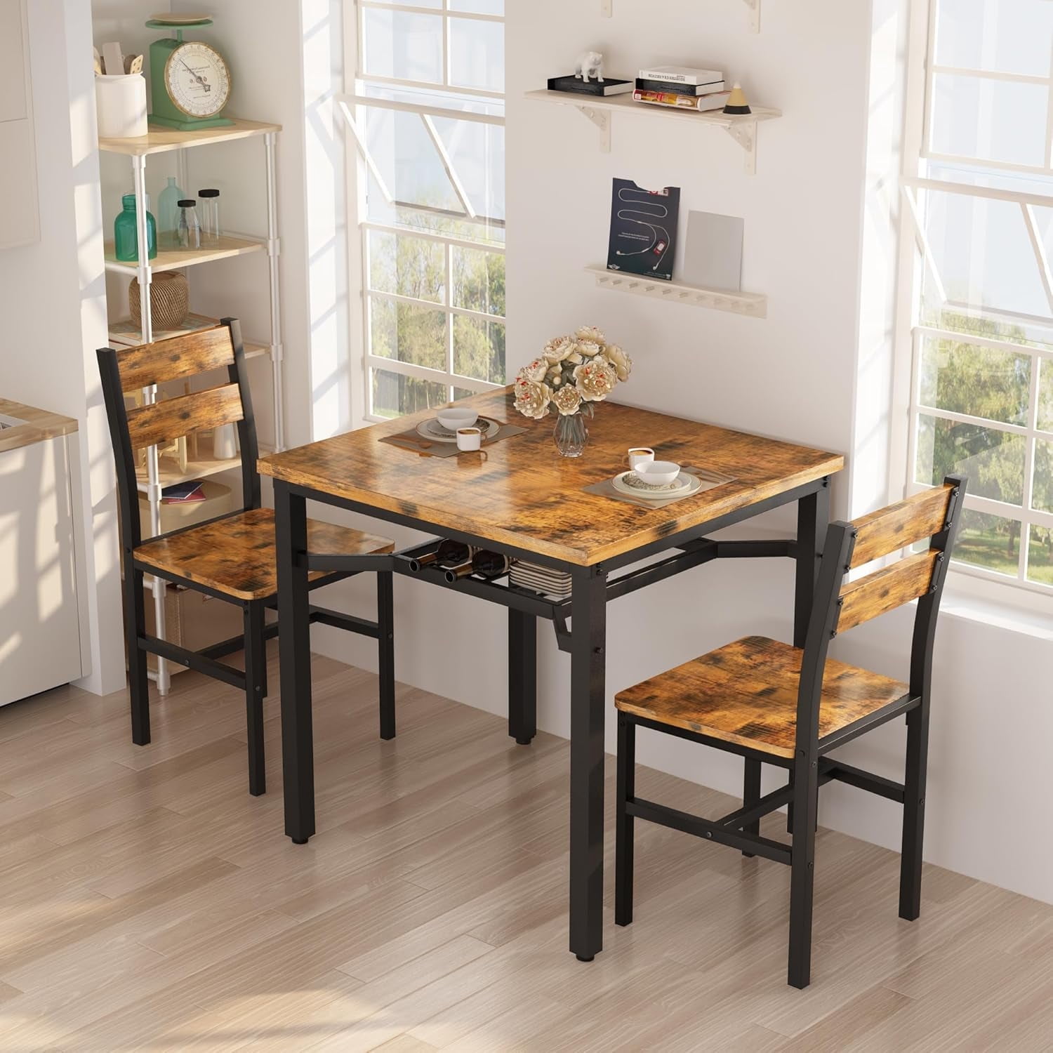 baxluxe 3 Piece Dining Table Set for 2, Small Wooden Kitchen Table with ...