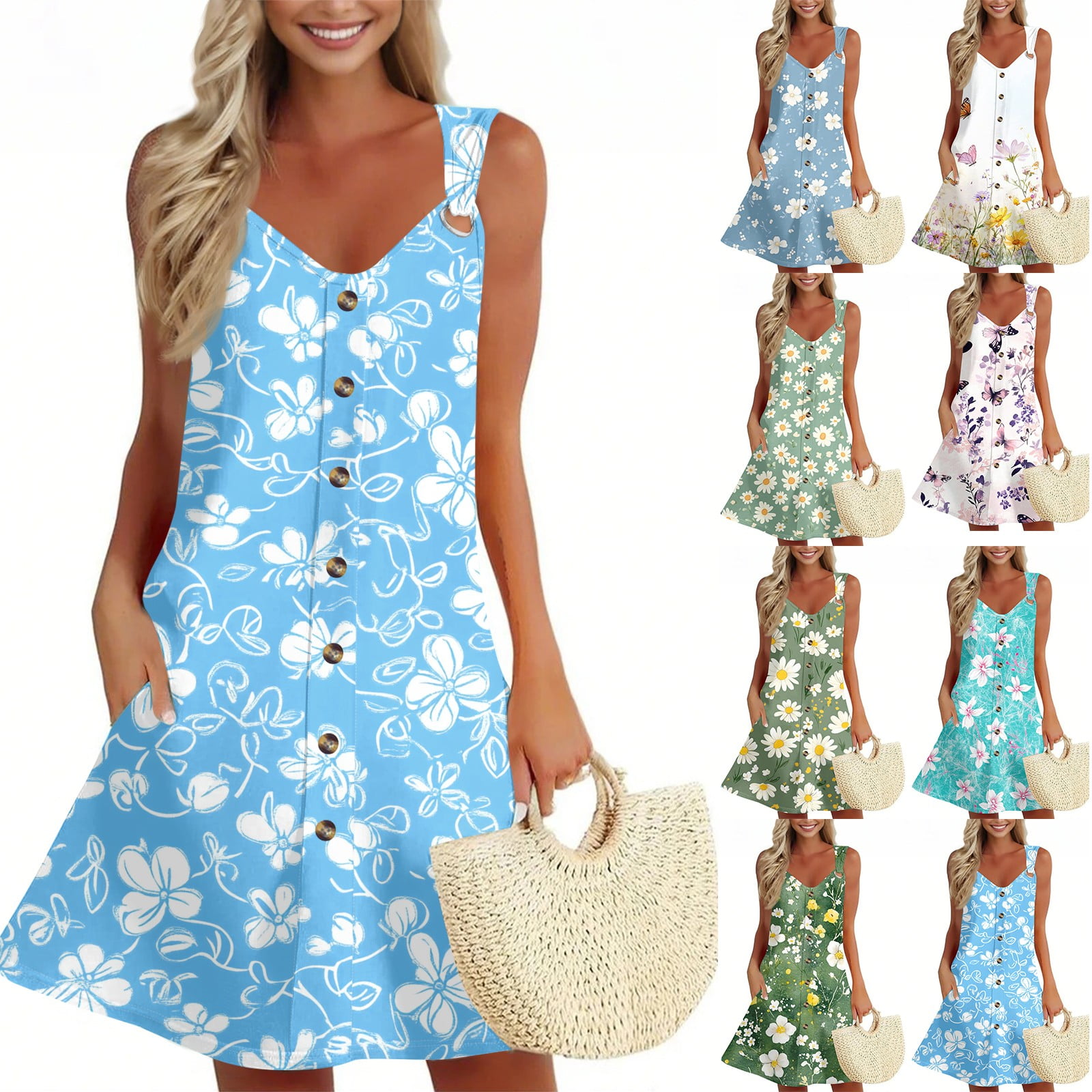 bbyeadc 2025 Summer Cocktail Dress for Women with O Ring Floral Causal ...