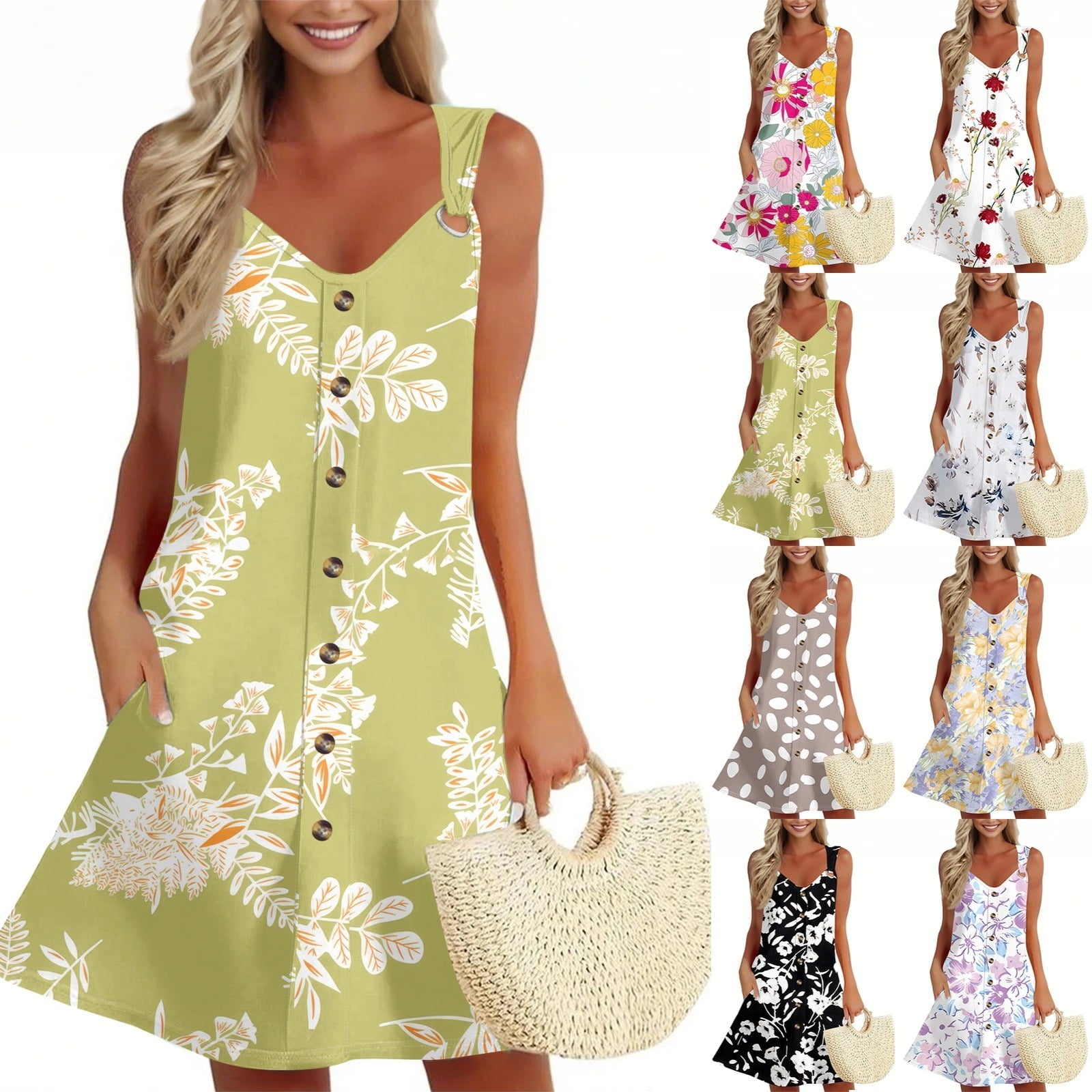 bbyeadc 2025 Summer Cocktail Dress for Women with O Ring Floral Causal ...
