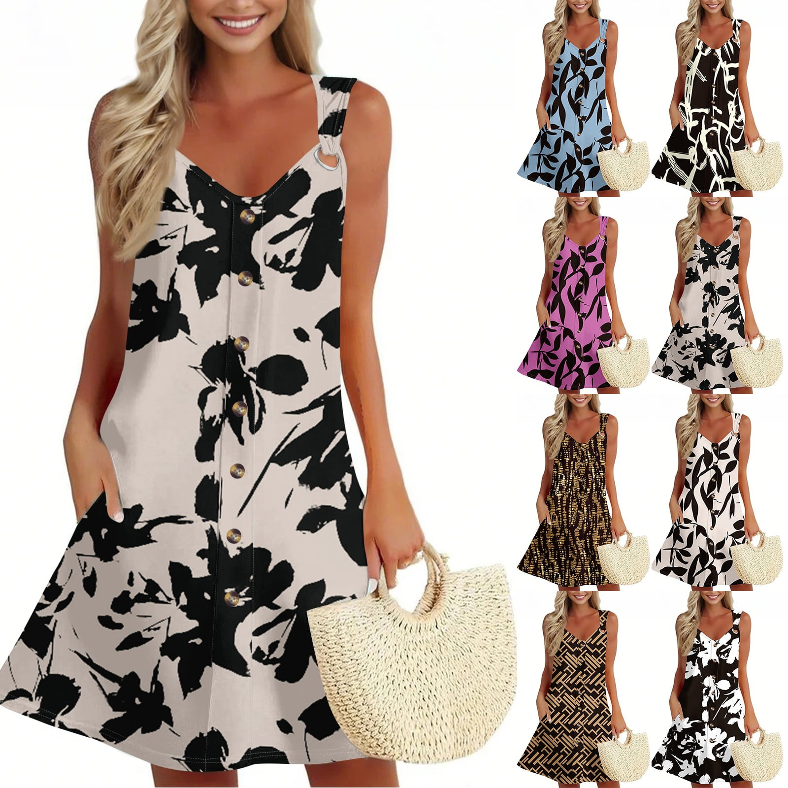 bbyeadc 2025 Women's Summer Cocktail Dress with O Ring Causal Floral ...