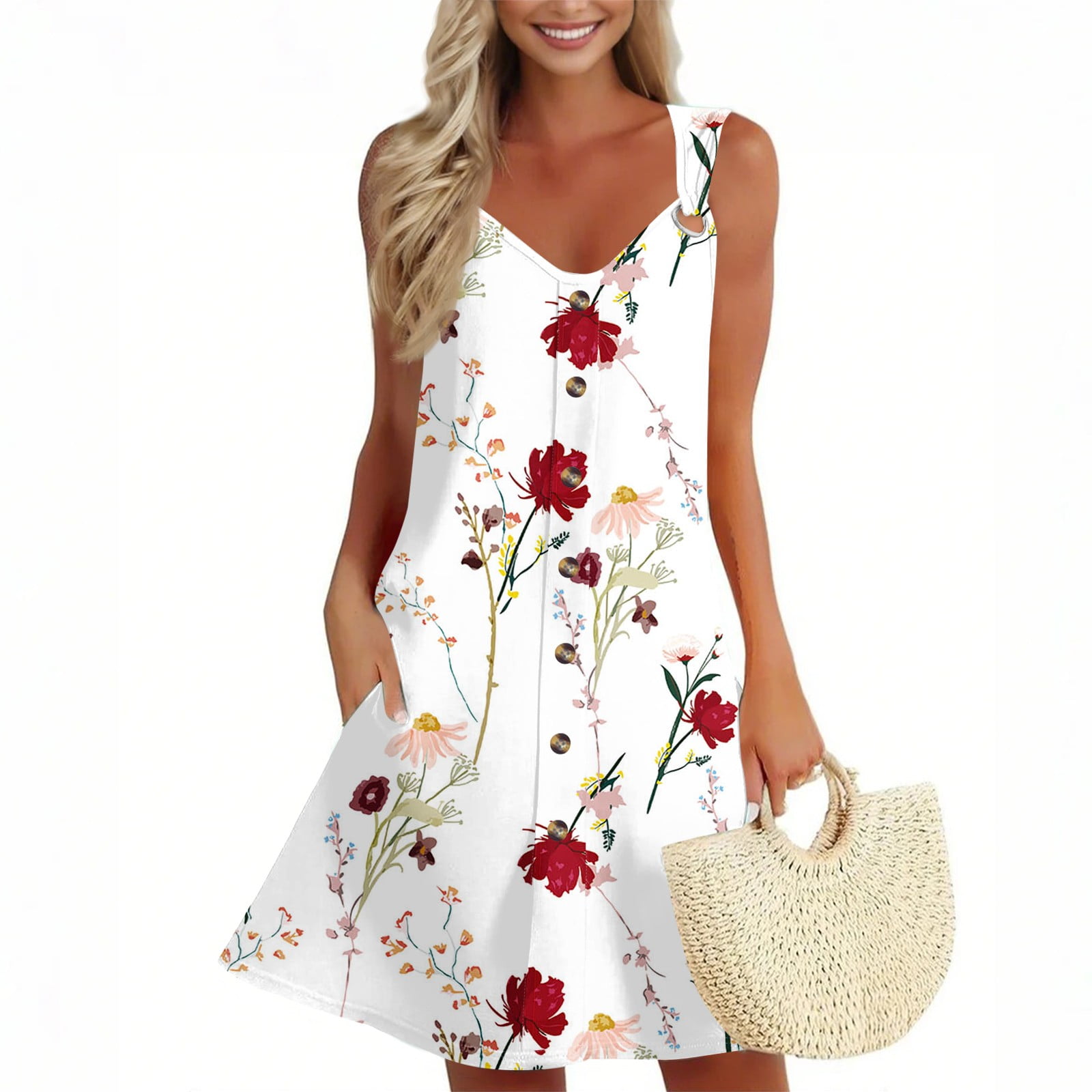 bbyeadc 2025 Women's Summer Cocktail Dress with O Ring Causal Floral ...