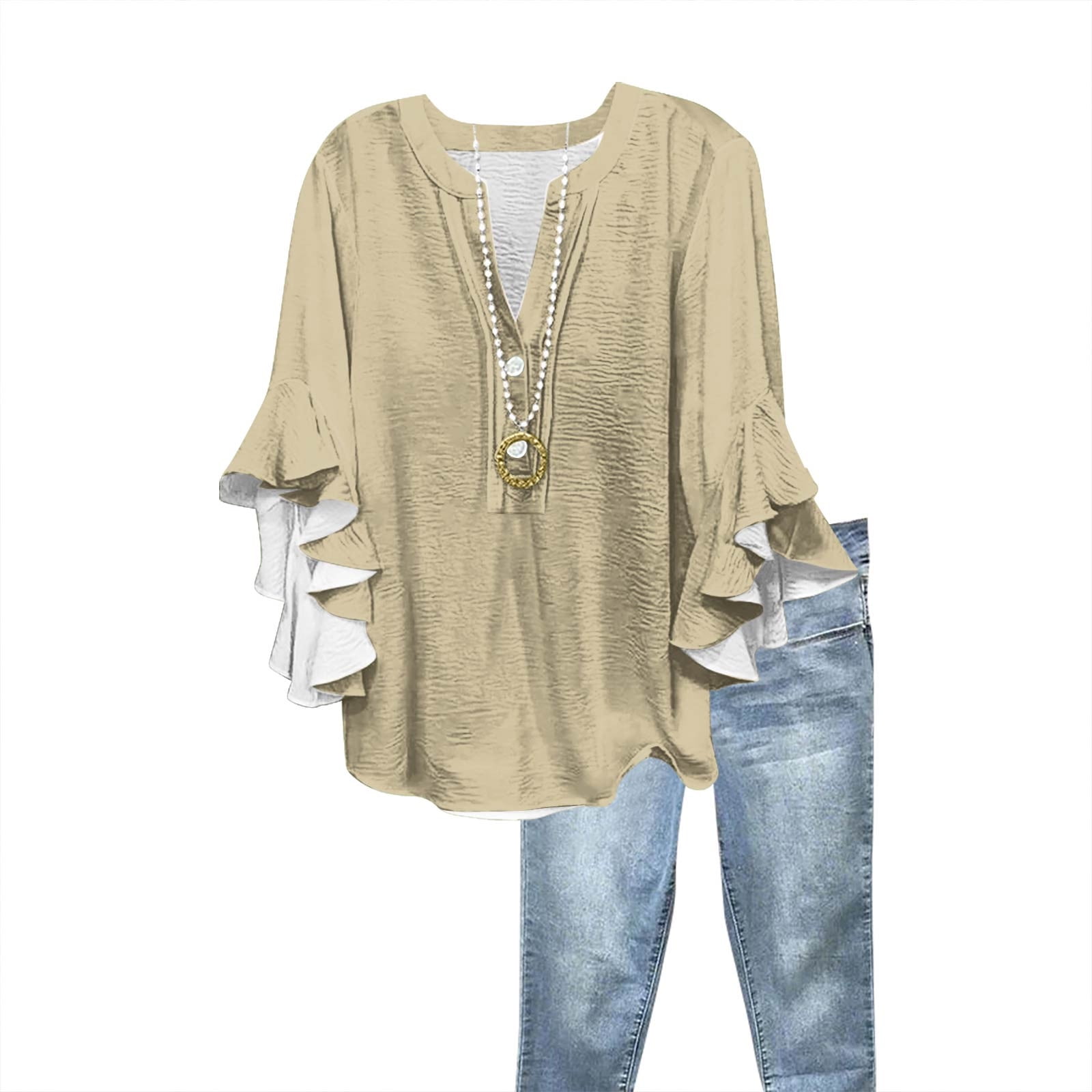 bbyeadc 3/4 Sleeve Tops for Women Summer Plus Size Floral Pattern Tops ...