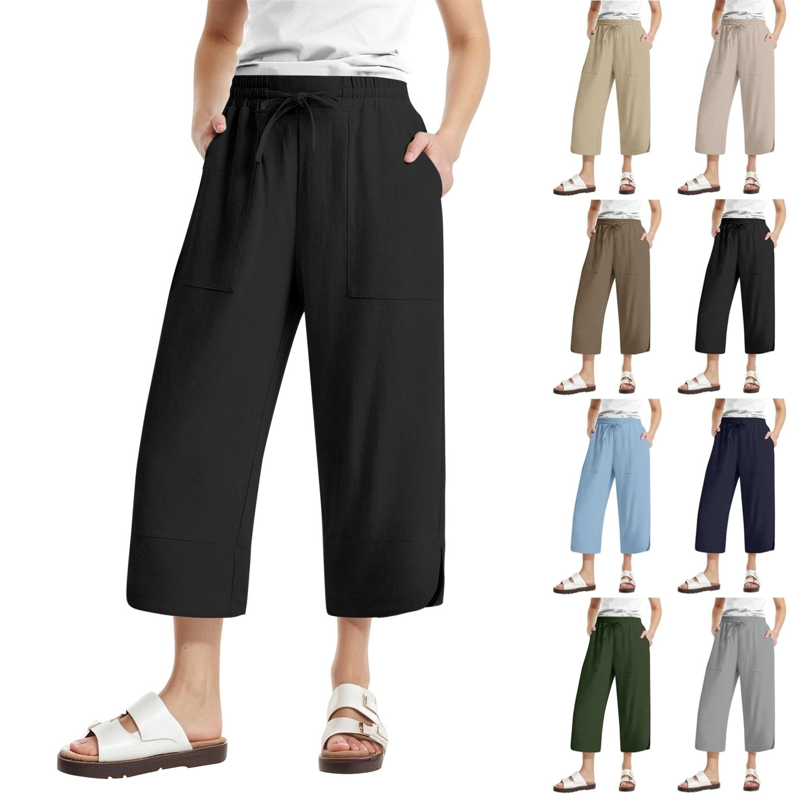 bbyeadc Black Cropped Pants for Women Soft Light Wide Leg Capri Pants ...
