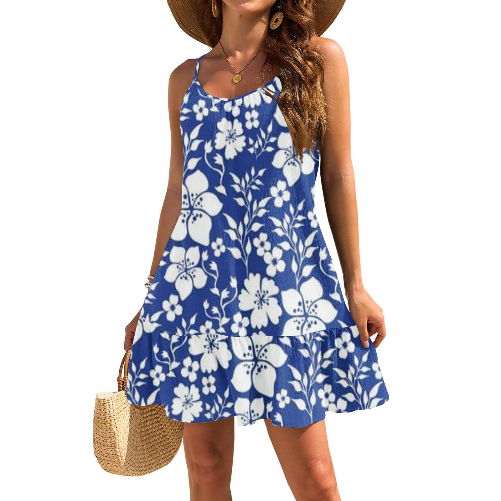 bbyeadc Blue Mini Dresses for Women Spaghetti Straps Tiered Ruffle ...