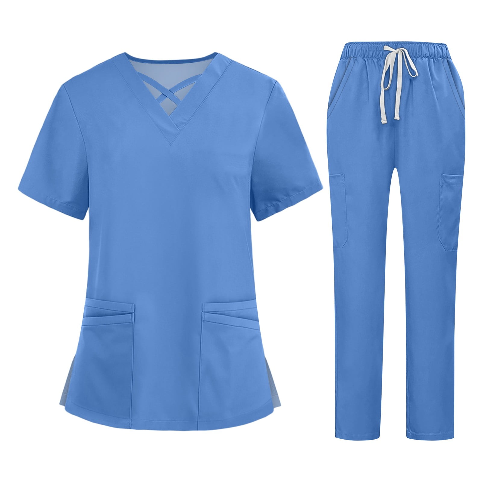 bbyeadc Blue Scrubs for Women Set Plus Size Scrub Sets Petite V Neck ...