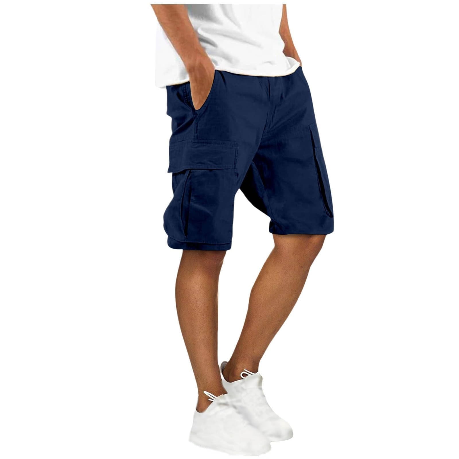 bbyeadc Blue Work Shorts for Men Casual Linen Strechy Summer Pants Softed Drawstring Light Cargo ...