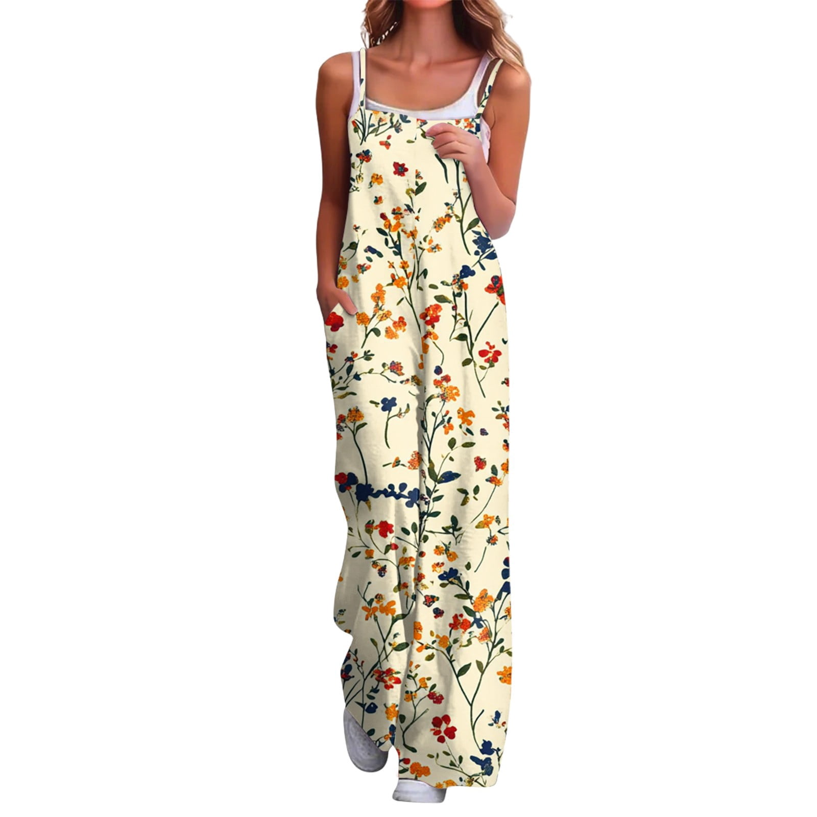 bbyeadc Boho Jumpsuit for Women Comfy Holiday Wide Leg Spaghetti Strap ...
