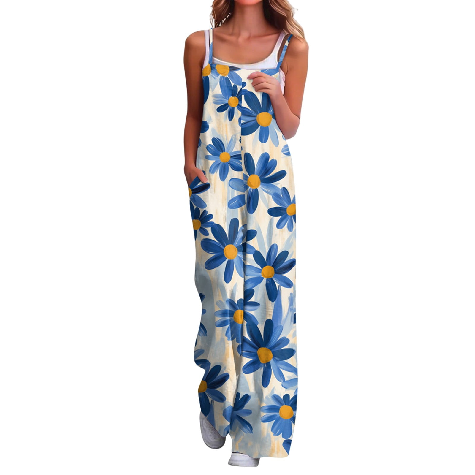 bbyeadc Boho Jumpsuit for Women Comfy Holiday Wide Leg Spaghetti Strap ...