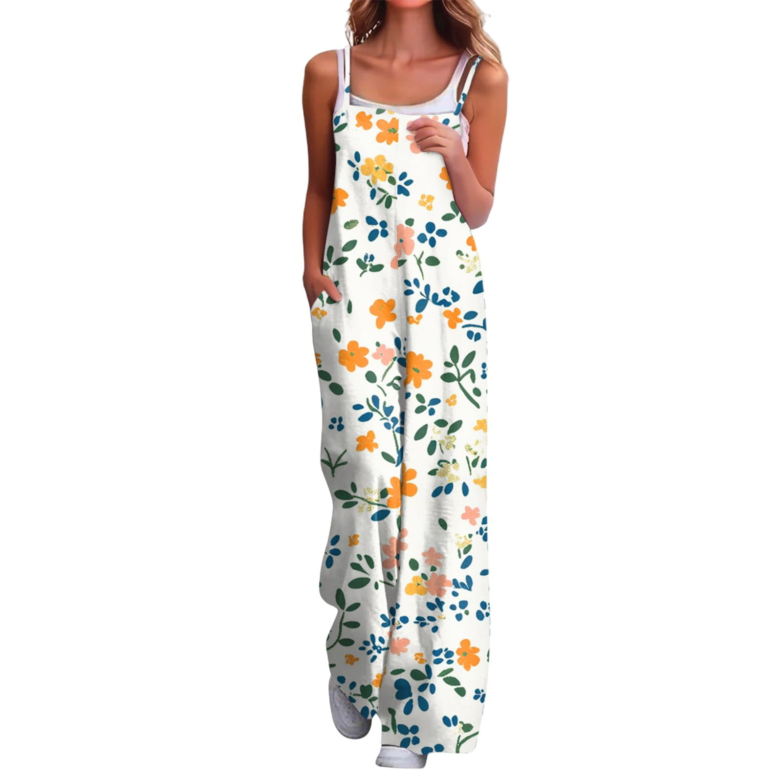 bbyeadc Boho Jumpsuit for Women Flowy Holiday Wide Leg Spaghetti Strap ...