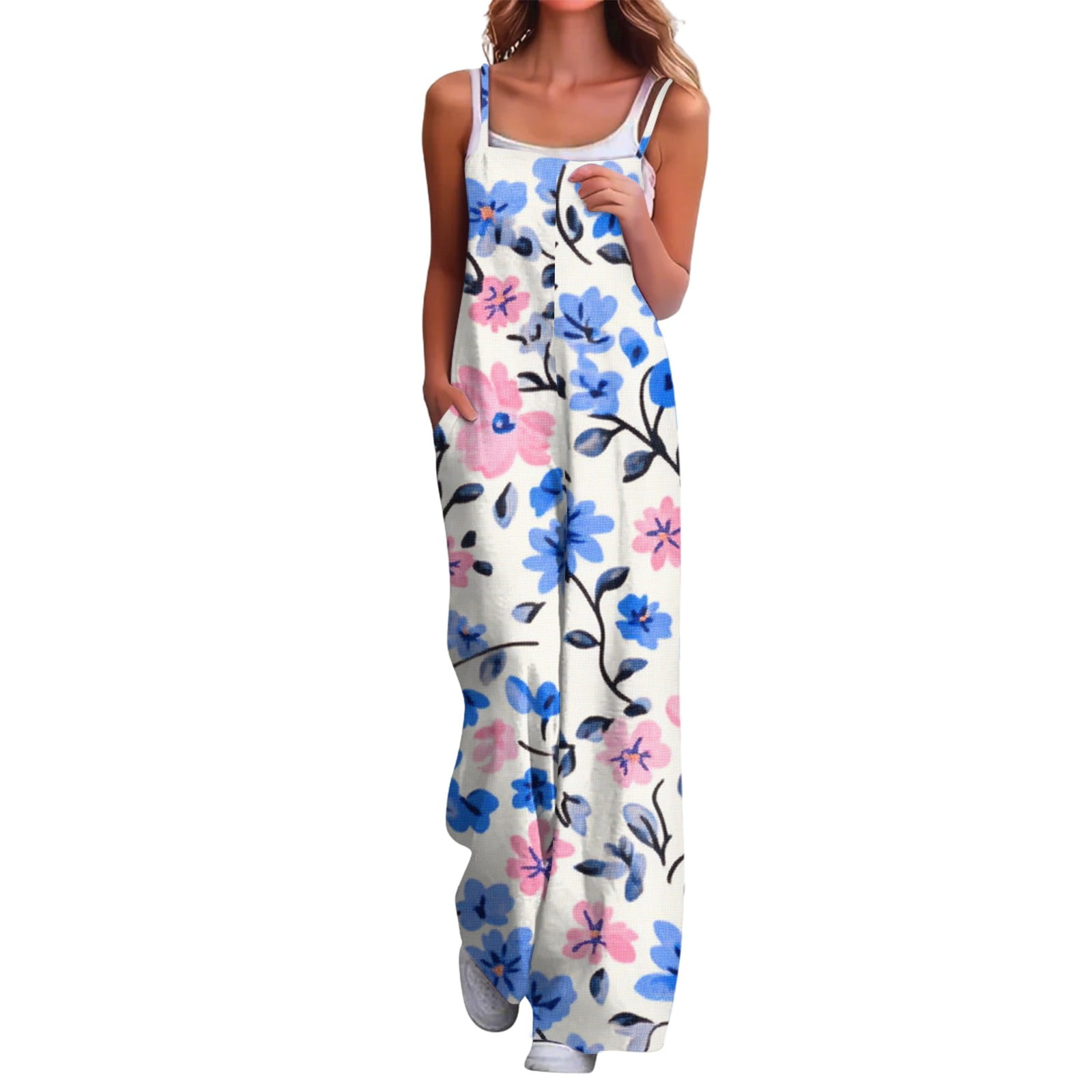 bbyeadc Boho Overalls for Women Dressy Wide Leg Spaghetti Strap Holiday ...