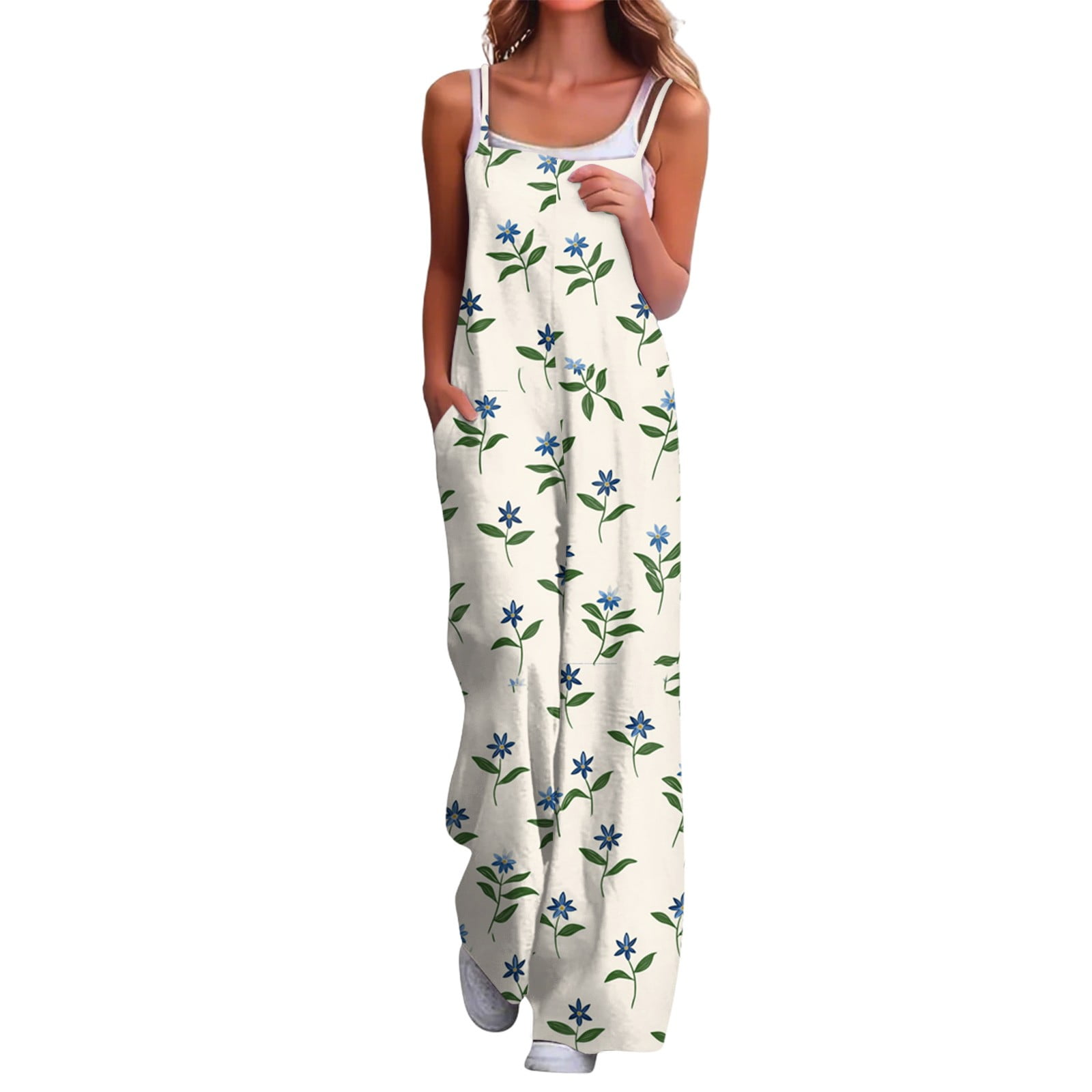 bbyeadc Boho Overalls for Women Dressy Wide Leg Spaghetti Strap ...
