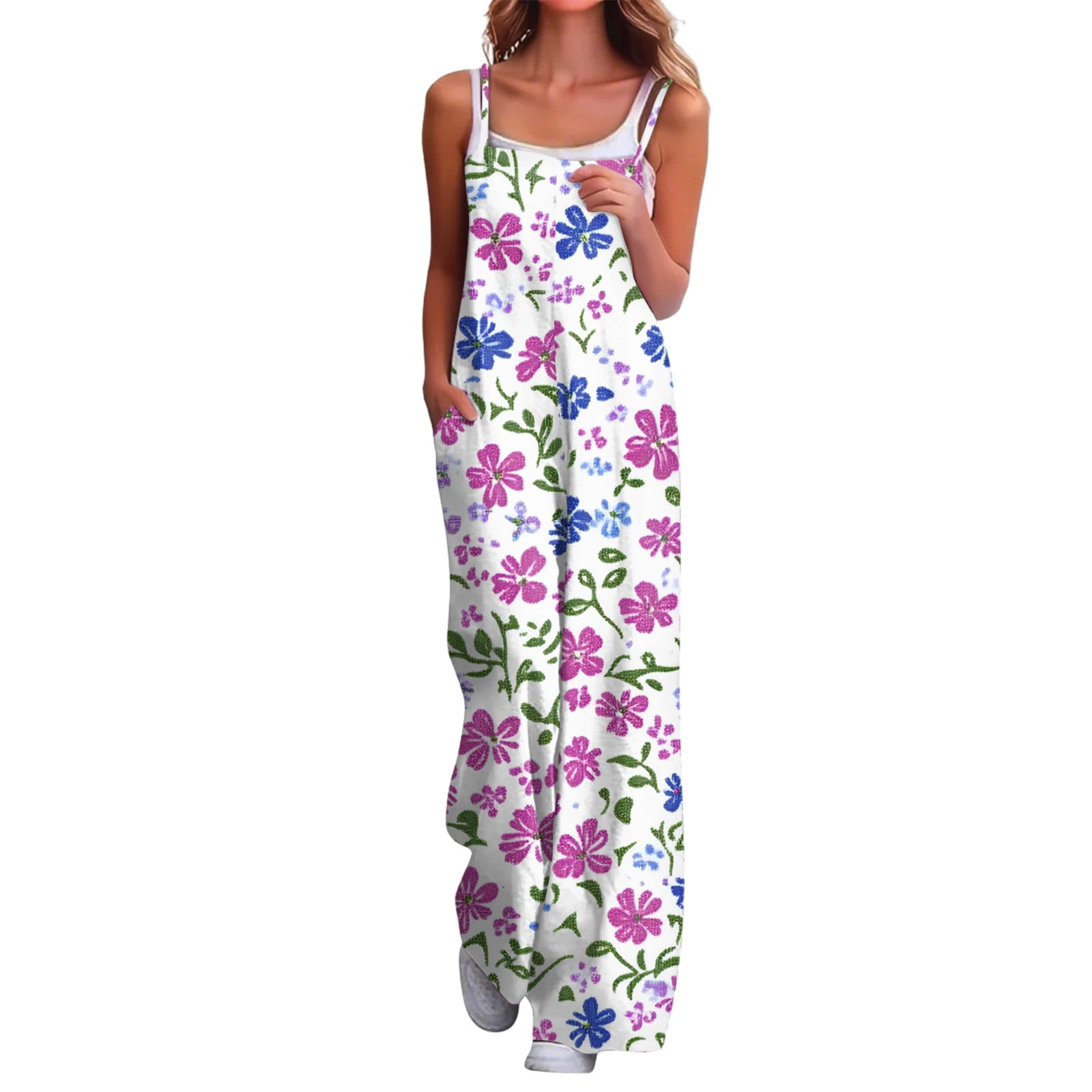 bbyeadc Boho Rompers for Women Spring Casual Wide Leg Spaghetti Strap ...
