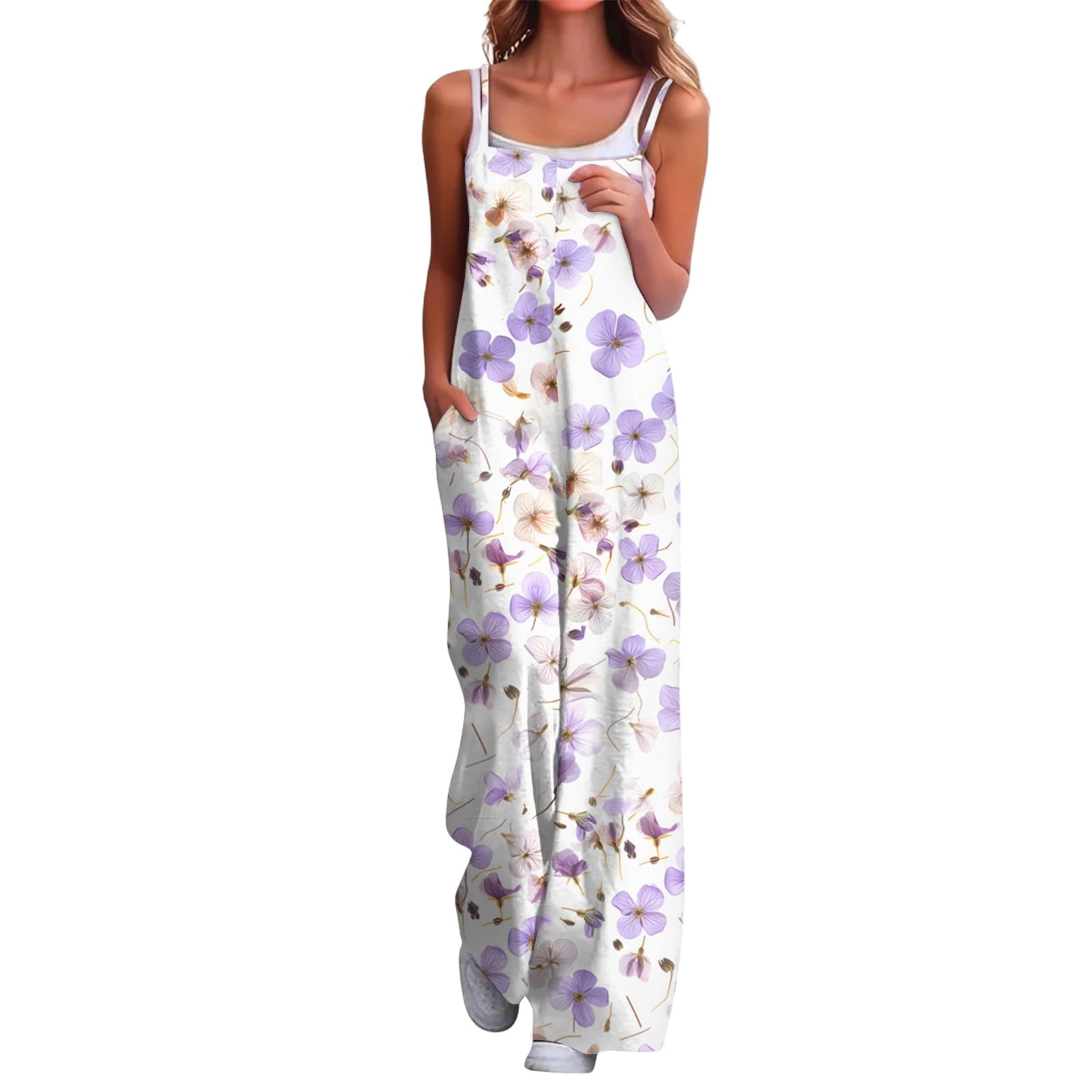 bbyeadc Boho Rompers for Women Spring Casual Wide Leg Spaghetti Strap ...