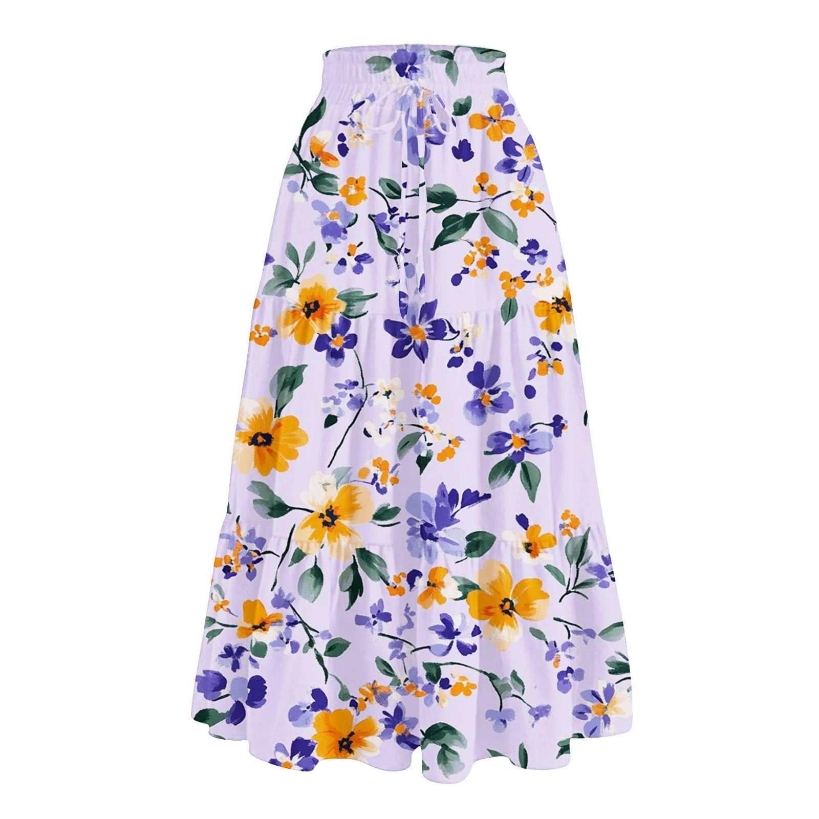 bbyeadc Boho Skirts for Women Tiered Elastic High-Waist Floral Skirt ...