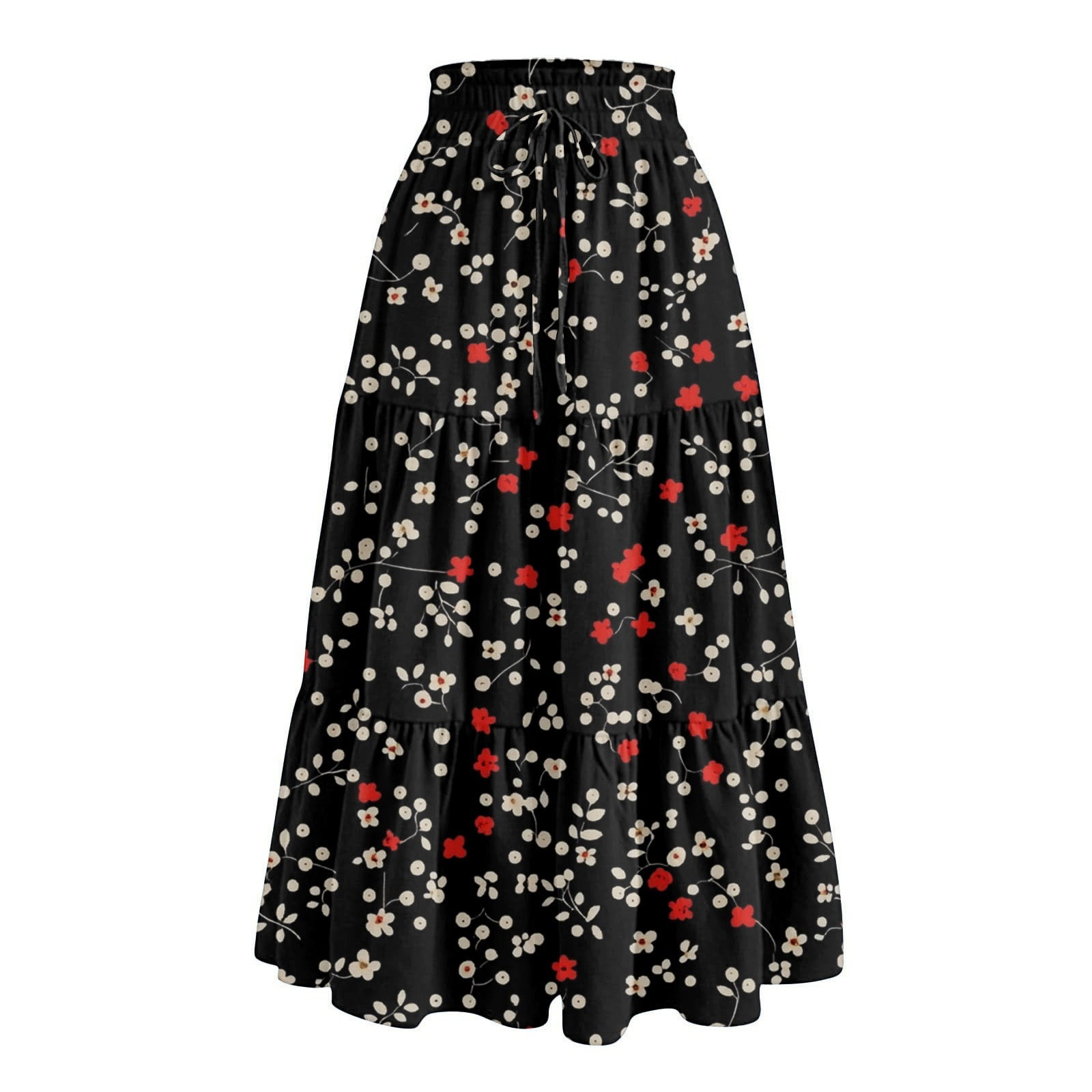 bbyeadc Boho Skirts for Women Tiered Elastic High Waisted Flowy Skirt ...