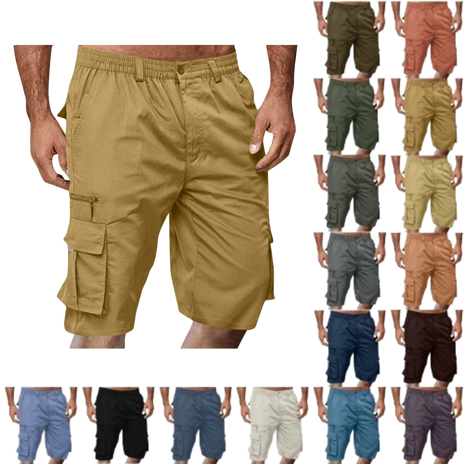 bbyeadc Brown Cargo Shorts for Men Elastic Waist Light Big and Tall ...