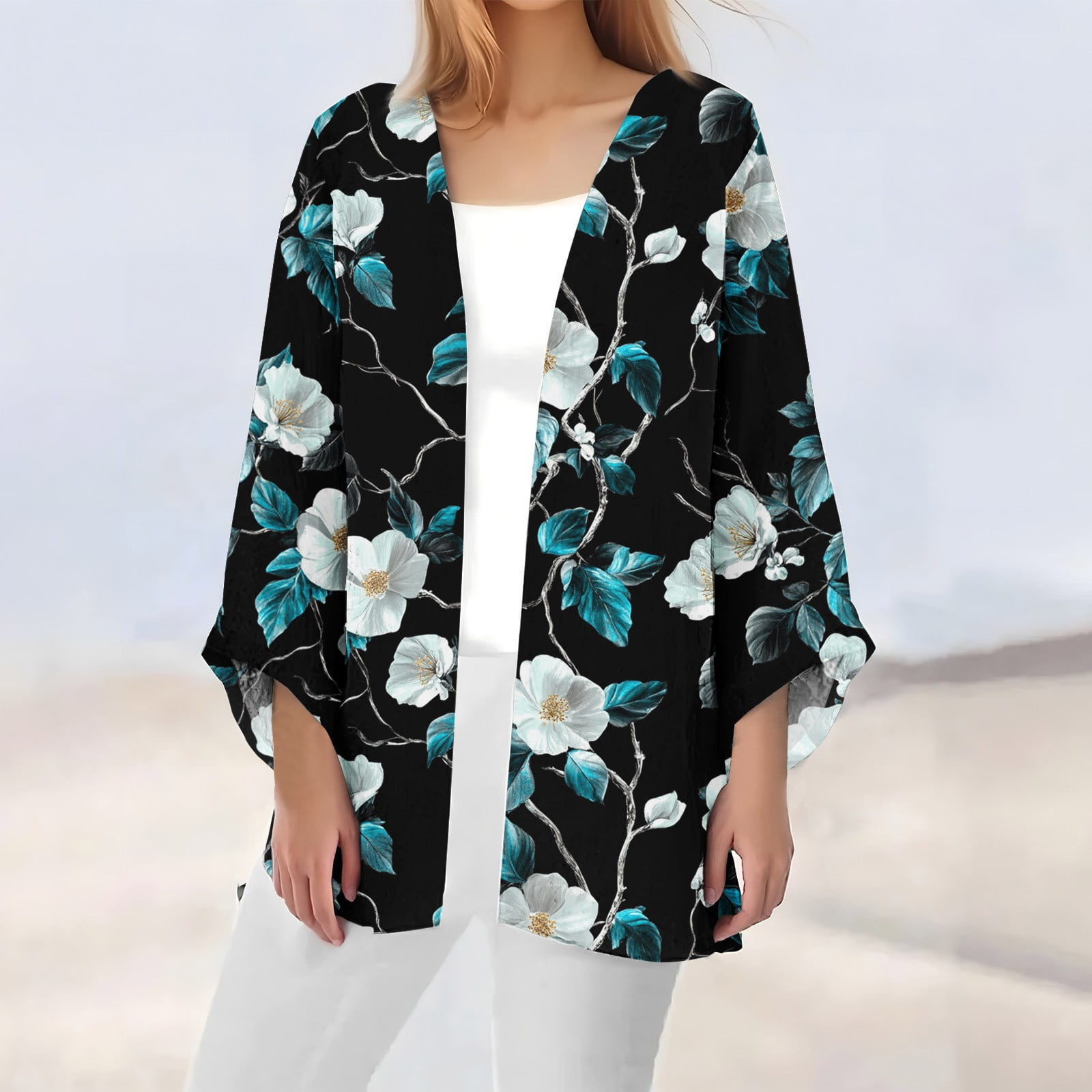 bbyeadc Cardigan for Women 3/4 Sleeve Lightweight Spring Kimonos Open ...