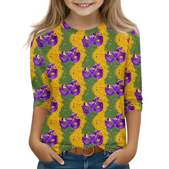 bbyeadc Carnival Kids Shirt Mardi Gras Long Sleeve Pullover Casual Mask ...