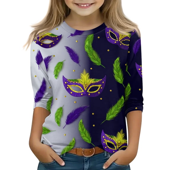 bbyeadc Carnival Kids Shirt Mardi Gras Long Sleeve Tee Fashion Mask ...