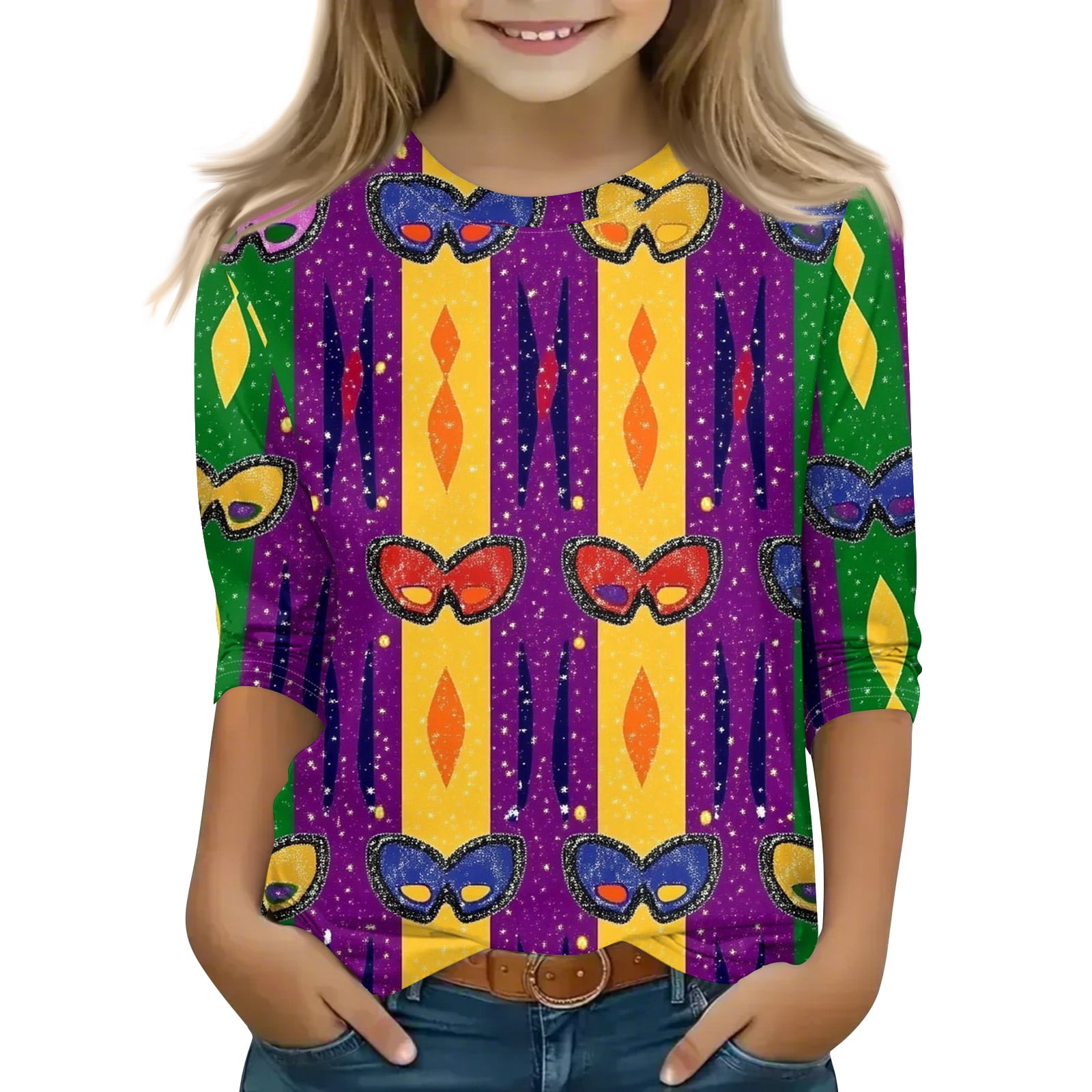 bbyeadc Carnival Shirts for Kids Mardi Gras Long Sleeve Top Casual Mask ...