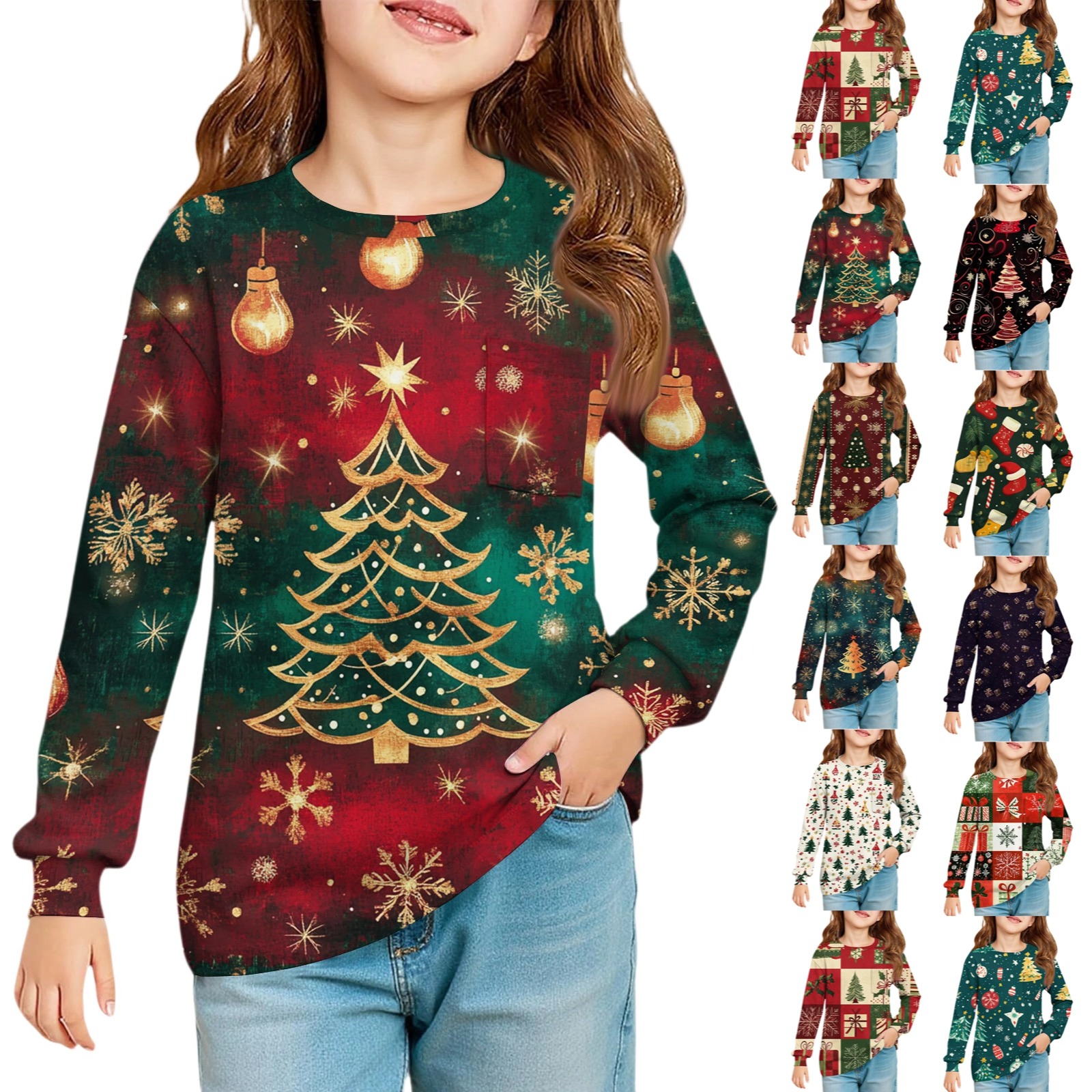 bbyeadc Christmas Tops for Girls Crewneck 11-12Year Long Sleeve Kids ...