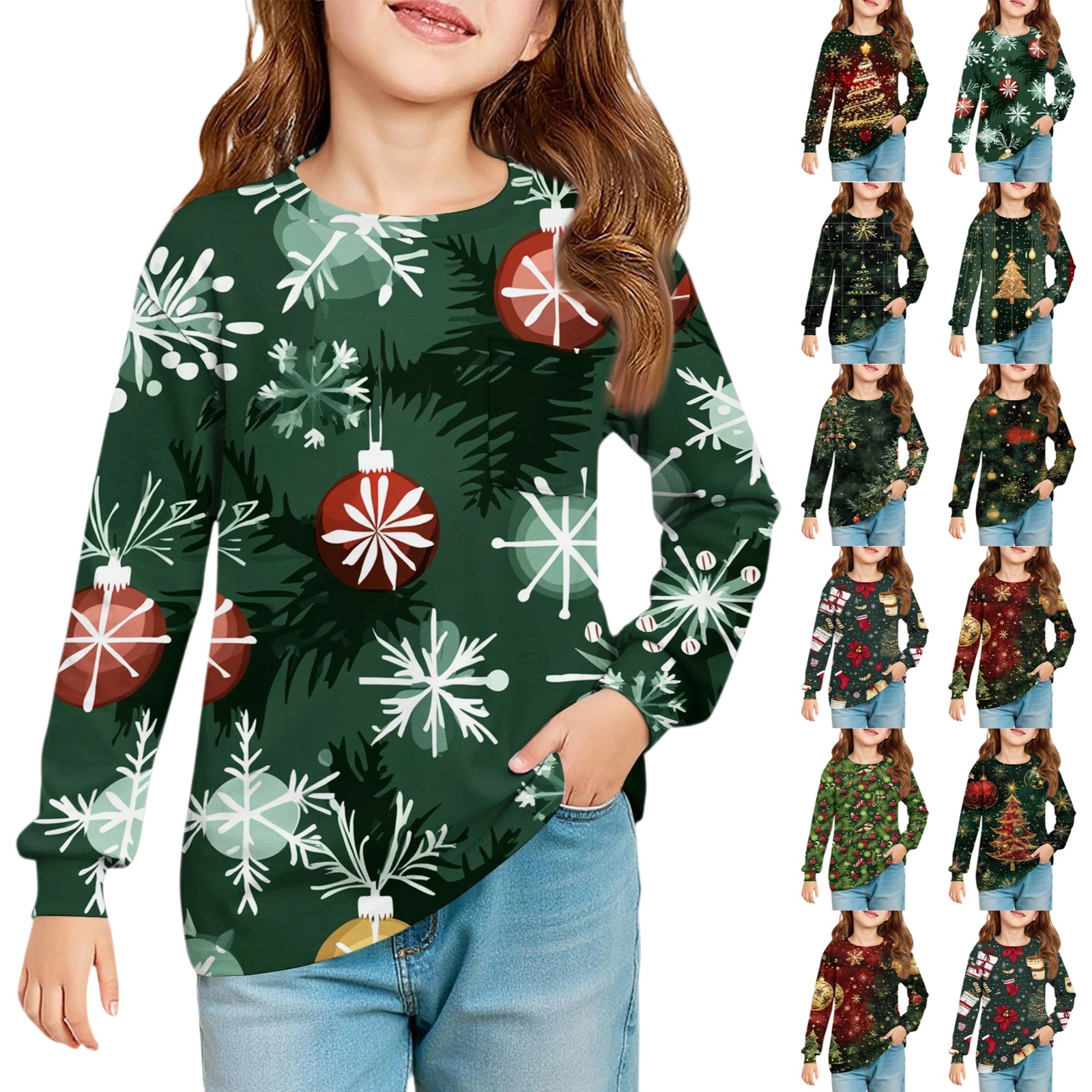 bbyeadc Christmas Tops for Kids Crewneck 13-14Year Long Sleeve Kids ...