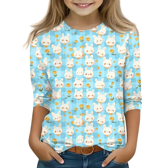 bbyeadc Easter 3/4 Long Sleeve Shirts for Girls Happy Easter Rabbit ...