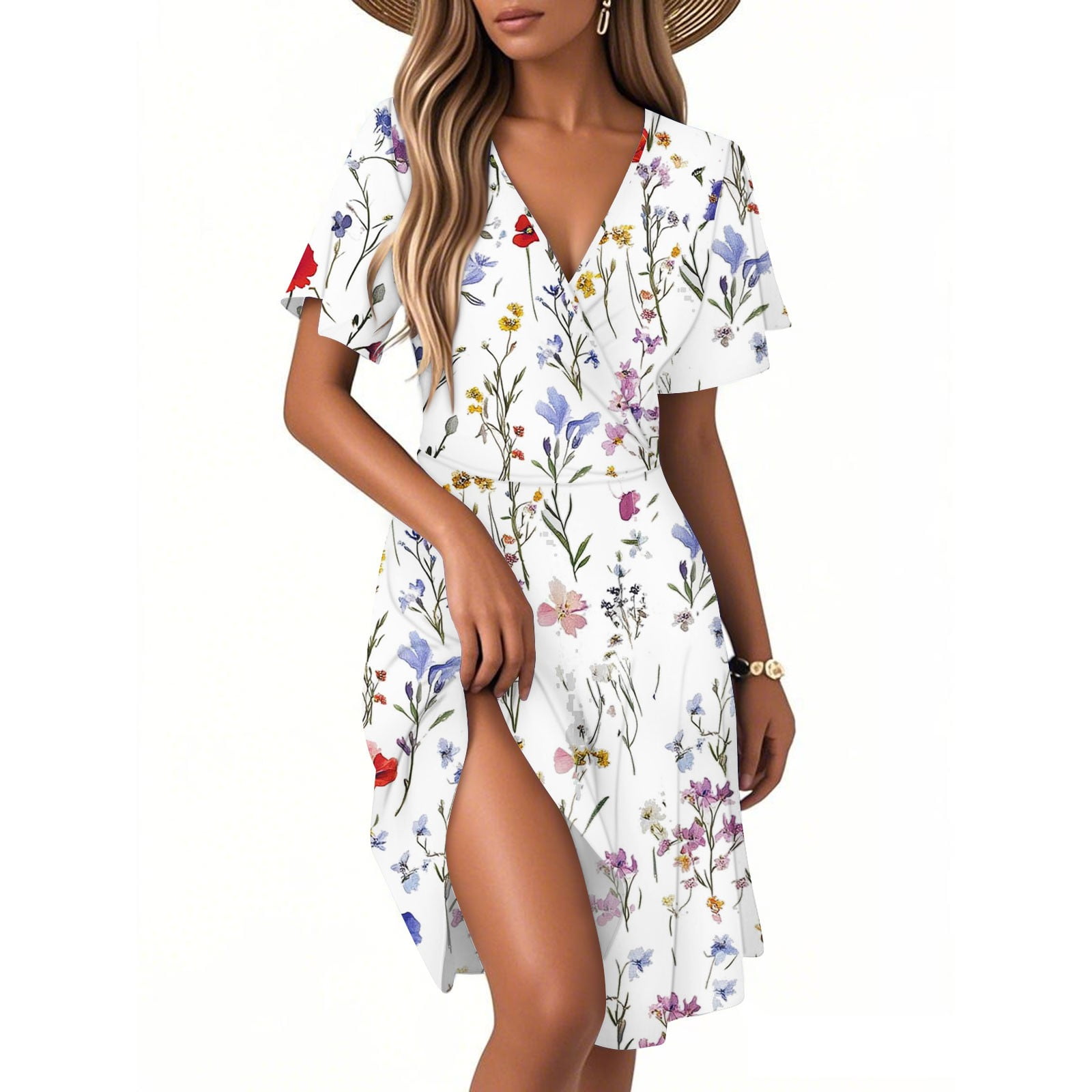 bbyeadc Womens Summer Midi Dresses Plus Size Ruffle Short Sleeve Summer ...