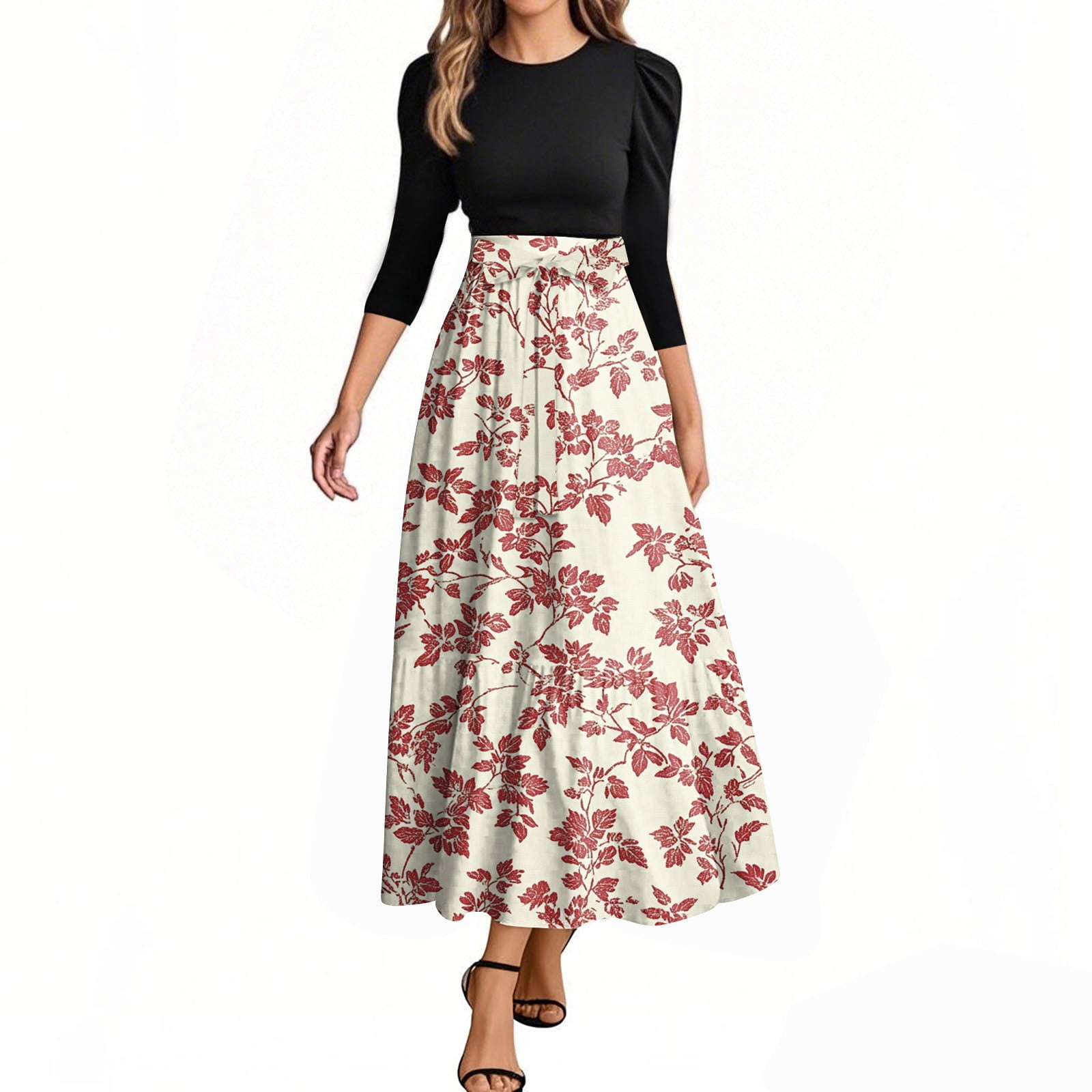 bbyeadc Floral Maxi Dresss for Women Tiered Ruffle High-Waist Boho Maxi ...